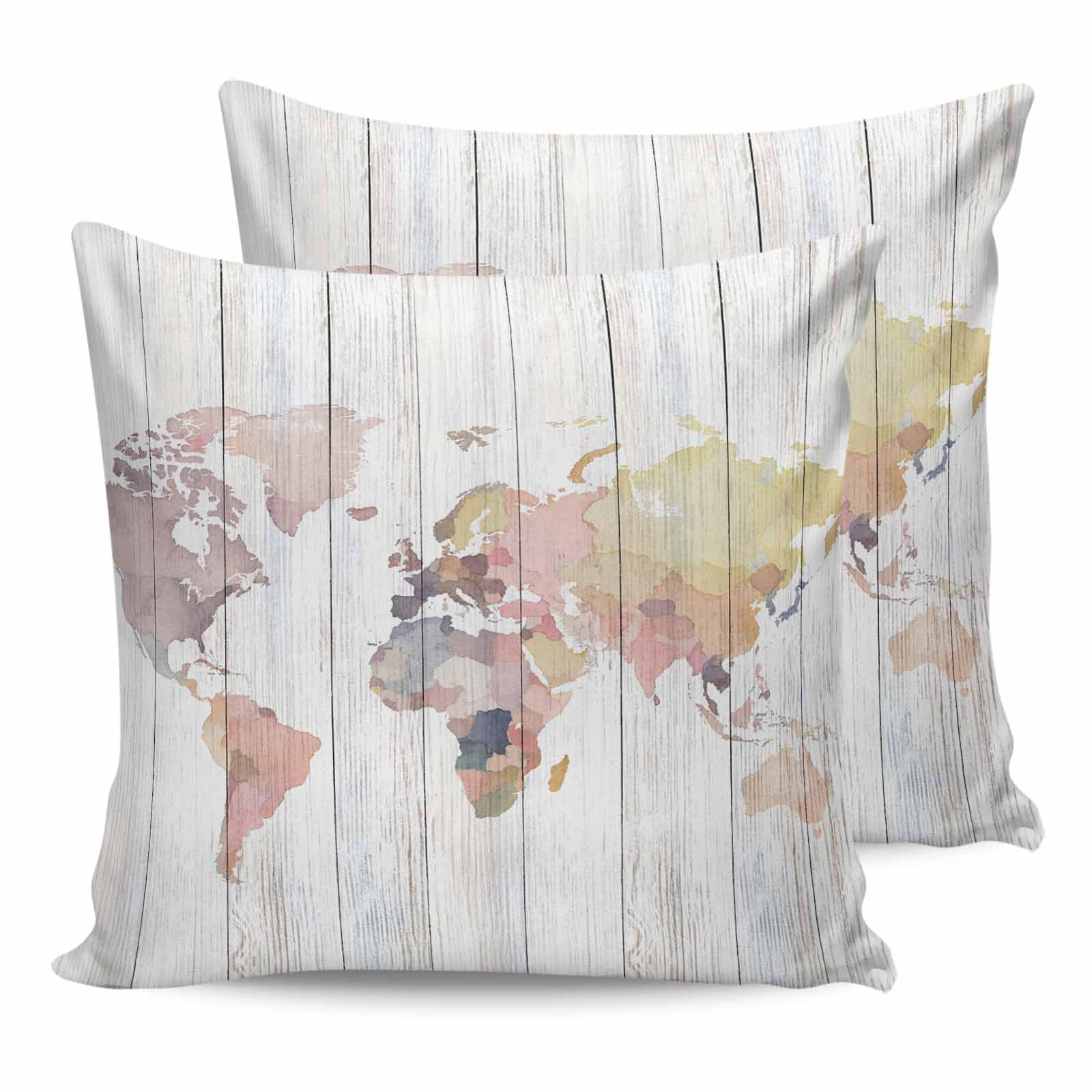 24x24 Pillow Covers Set of 2, World Map Throw Pillow Covers Decorative ...