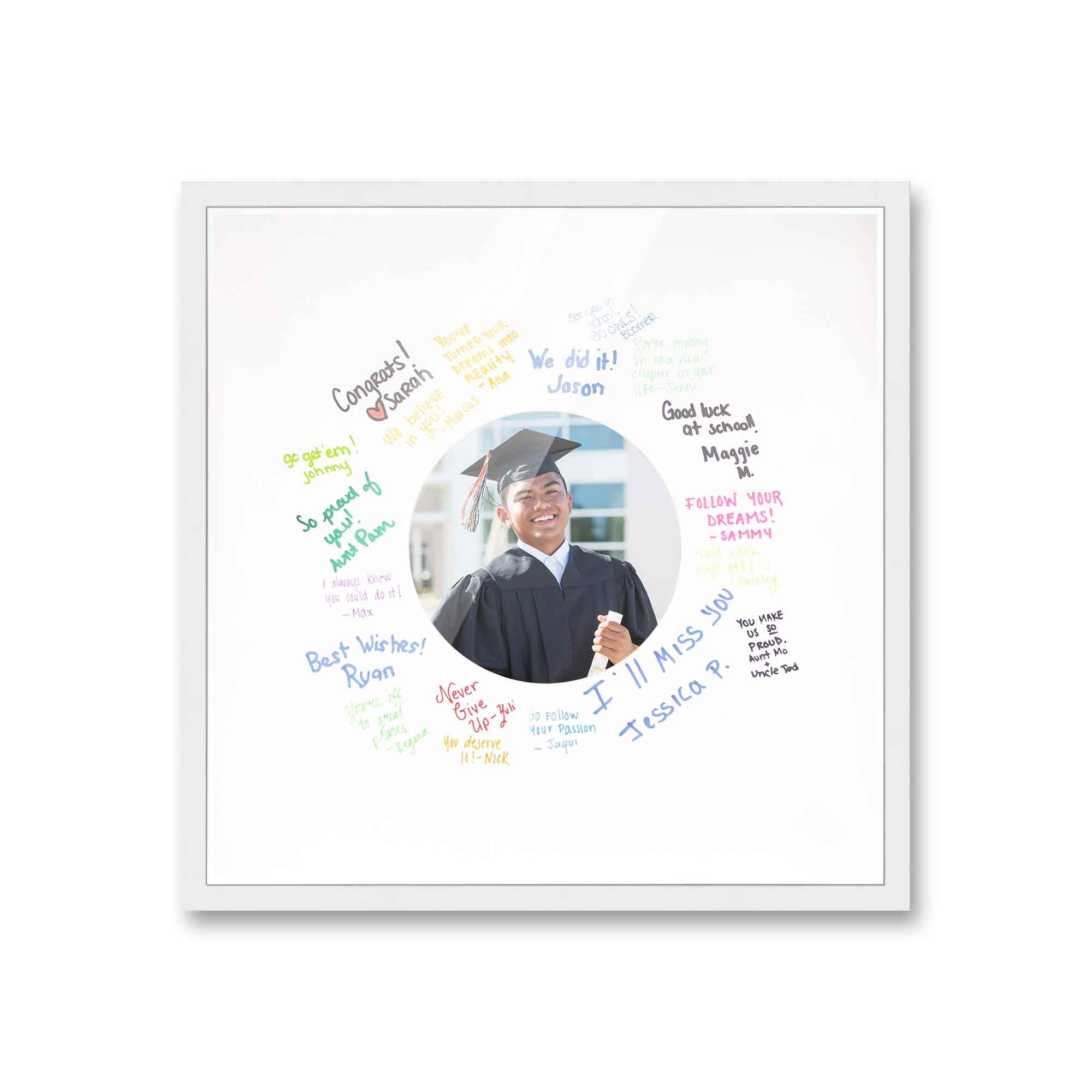 24x24 White Autograph & Signature Frame with White Circle Photo Mat for ...