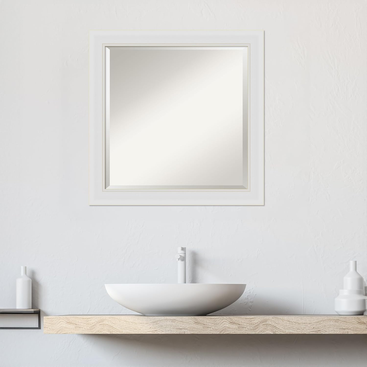 24x24 inches Flair Soft White Square Vanity Mirror, White Bathroom ...