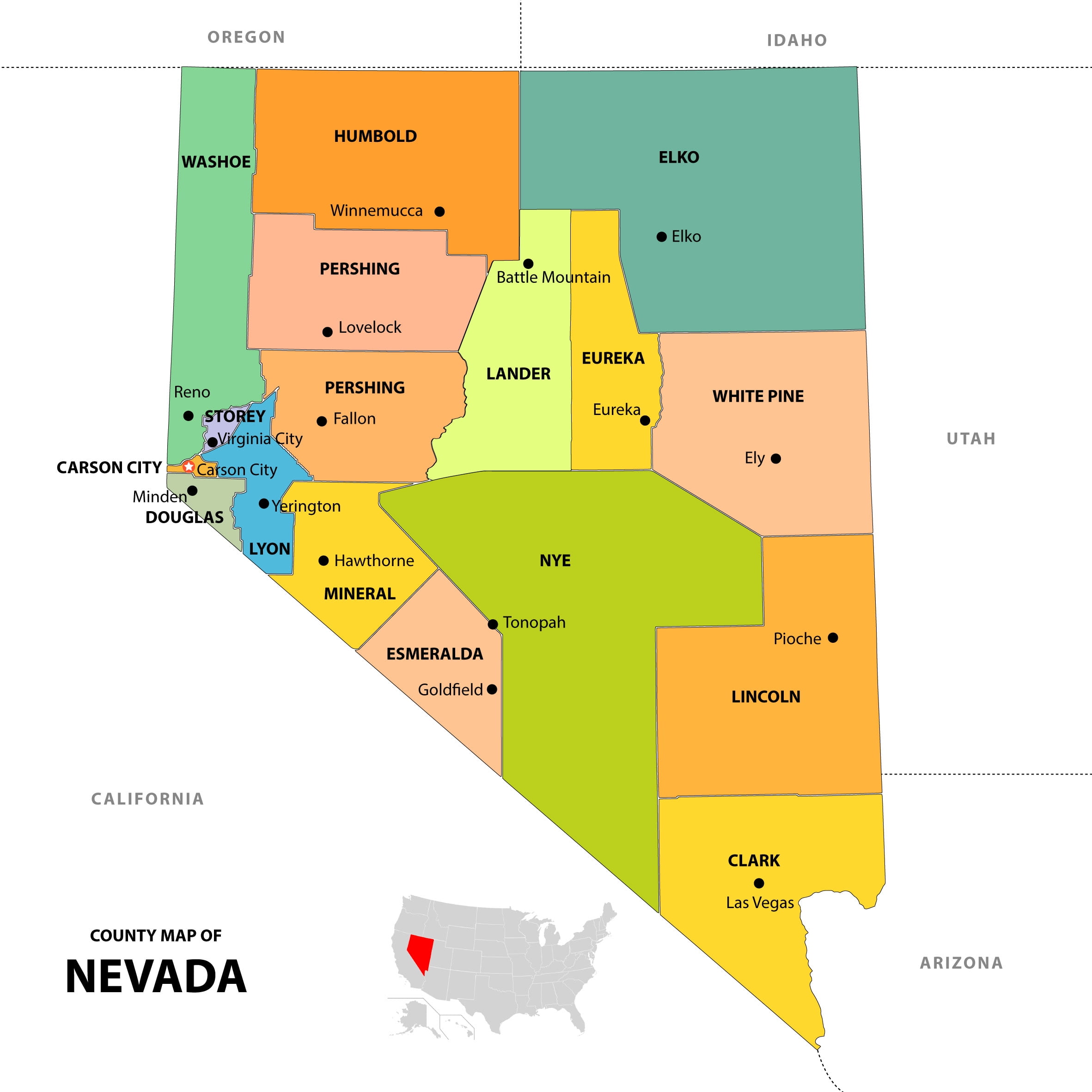 Wall Art Impressions Nevada County Map with Cities, Photo Paper, 24x24 ...