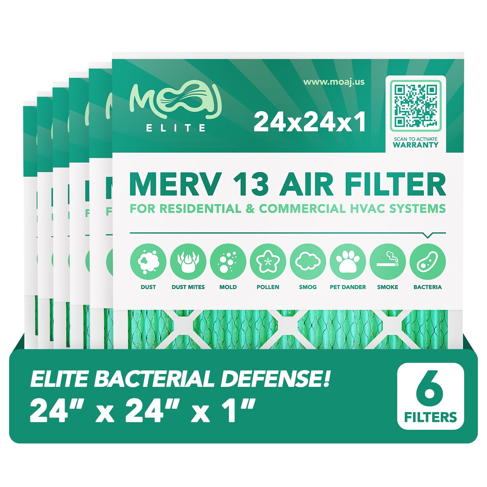 24x24x1 Air Filter (6-PACK) | MERV 13 | MOAJ Elite Bacterial & Viral ...