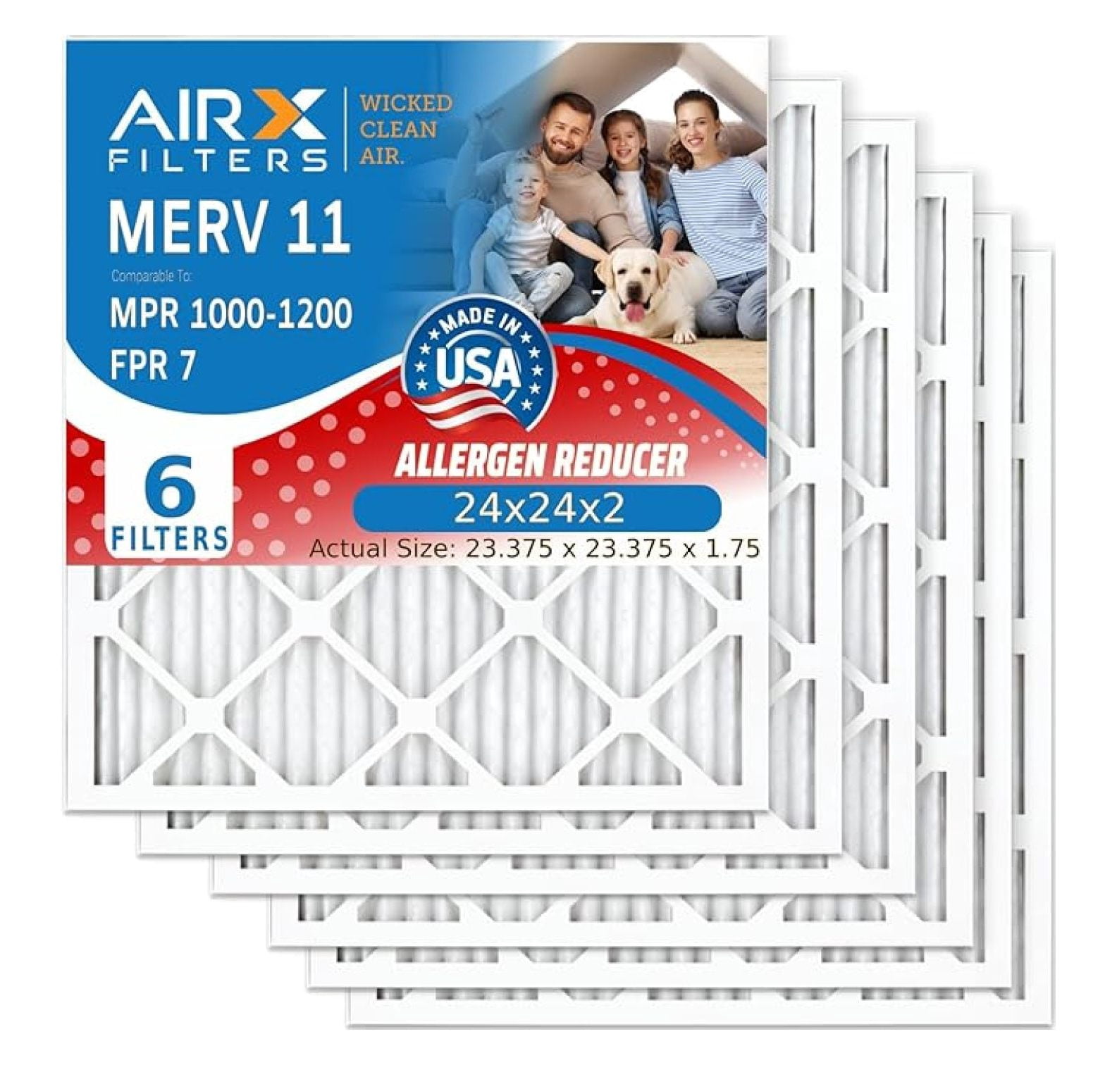 24x24x2 Air Filter 6 Pack MERV 11 | Electrostatic Furnace Filters ...