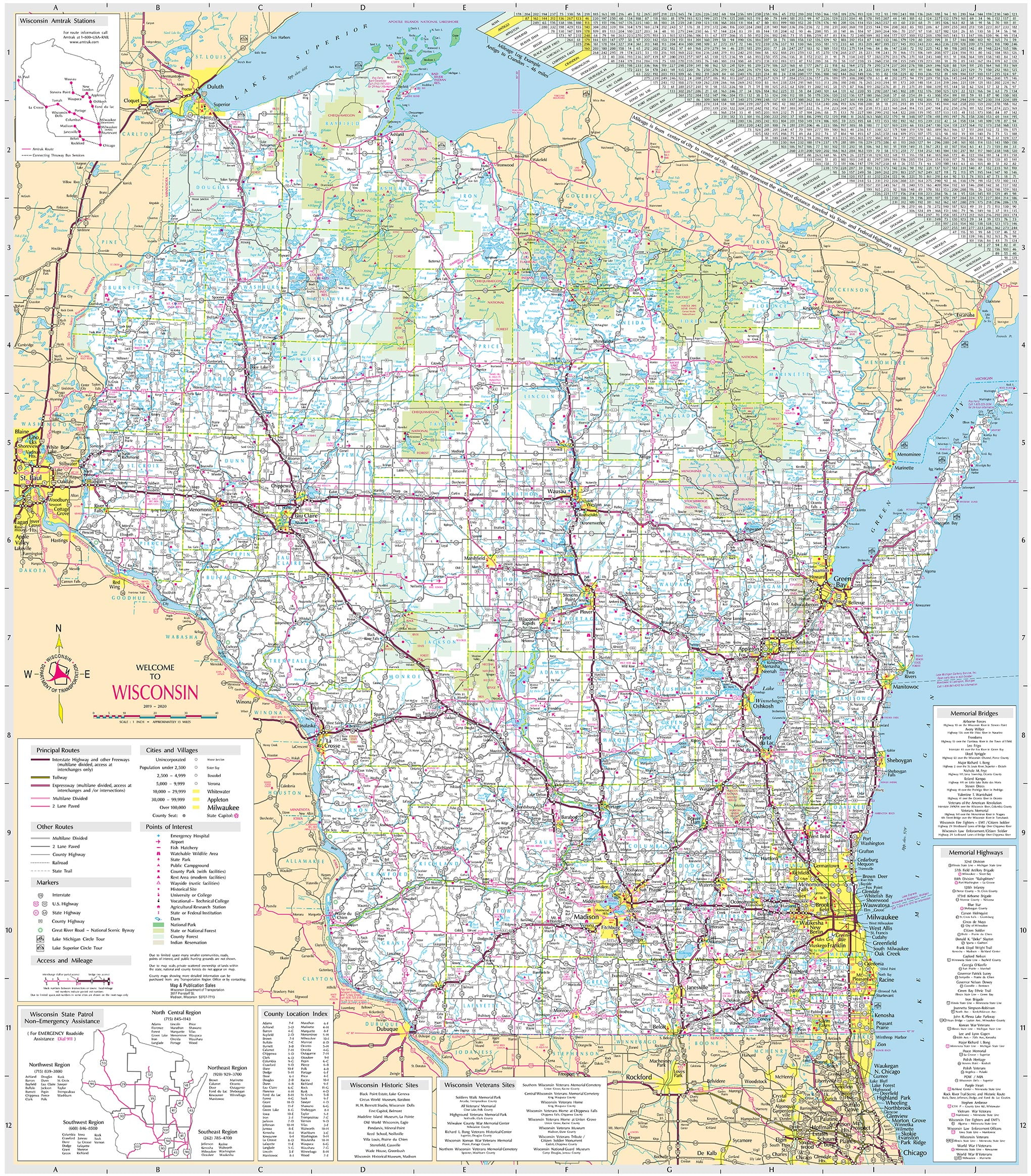 24x27in Wisconsin State Highway Detailed Map, Railroads, Cities ...