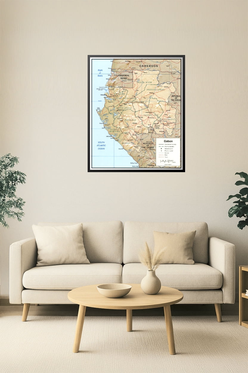 24x28in Poster Gabon Political and Relief Poster – Provinces, Roads ...