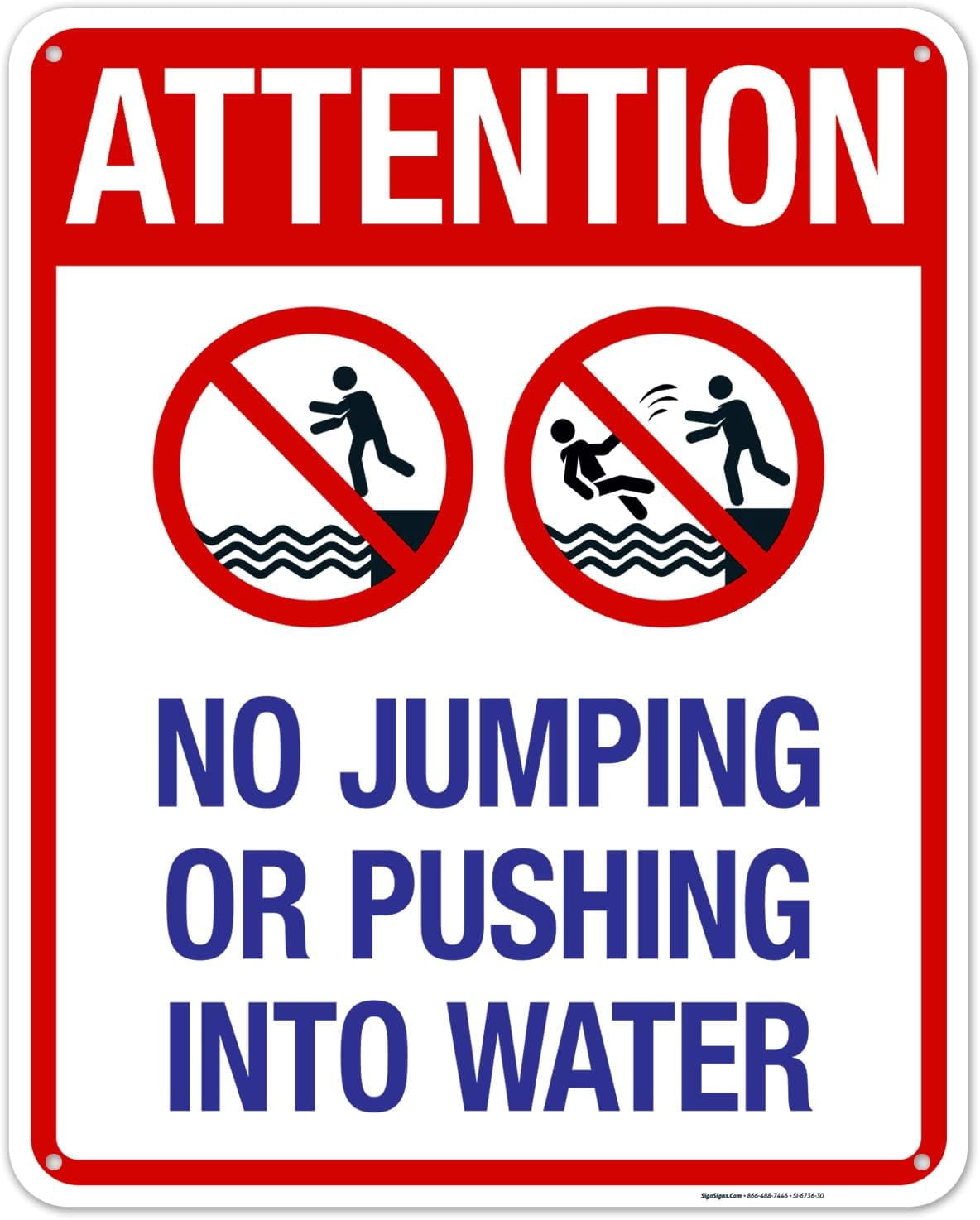 24x30 Inches, Attention No Jumping Or Pushing Into Water Sign, Pool ...