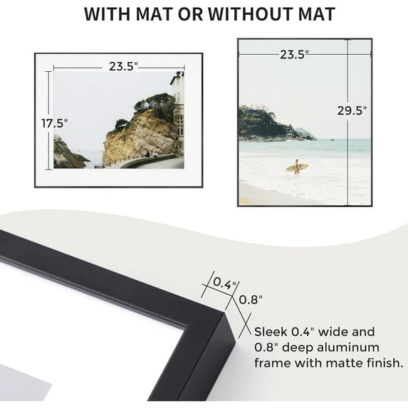 24x30 Metal Picture Frame with 18x24 Mat, Brushed Aluminum Finish ...