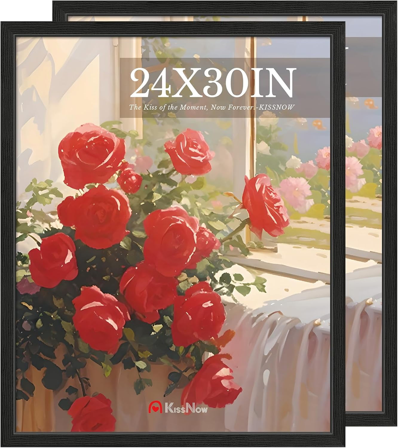 24x30 Poster Frame 2 Pack, Black Solid Wood, Wall Gallery Picture Frame ...