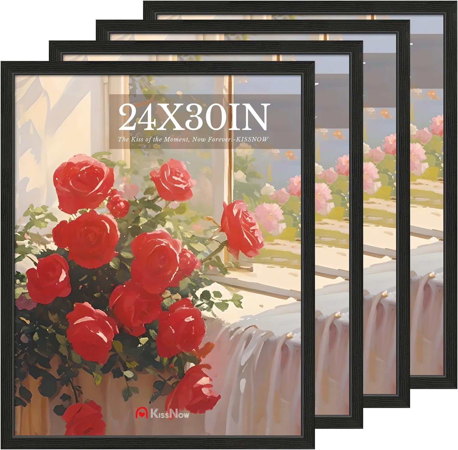 24x30 Poster Frame 4 Pack, Black Solid Wood, Wall Gallery Picture Frame ...