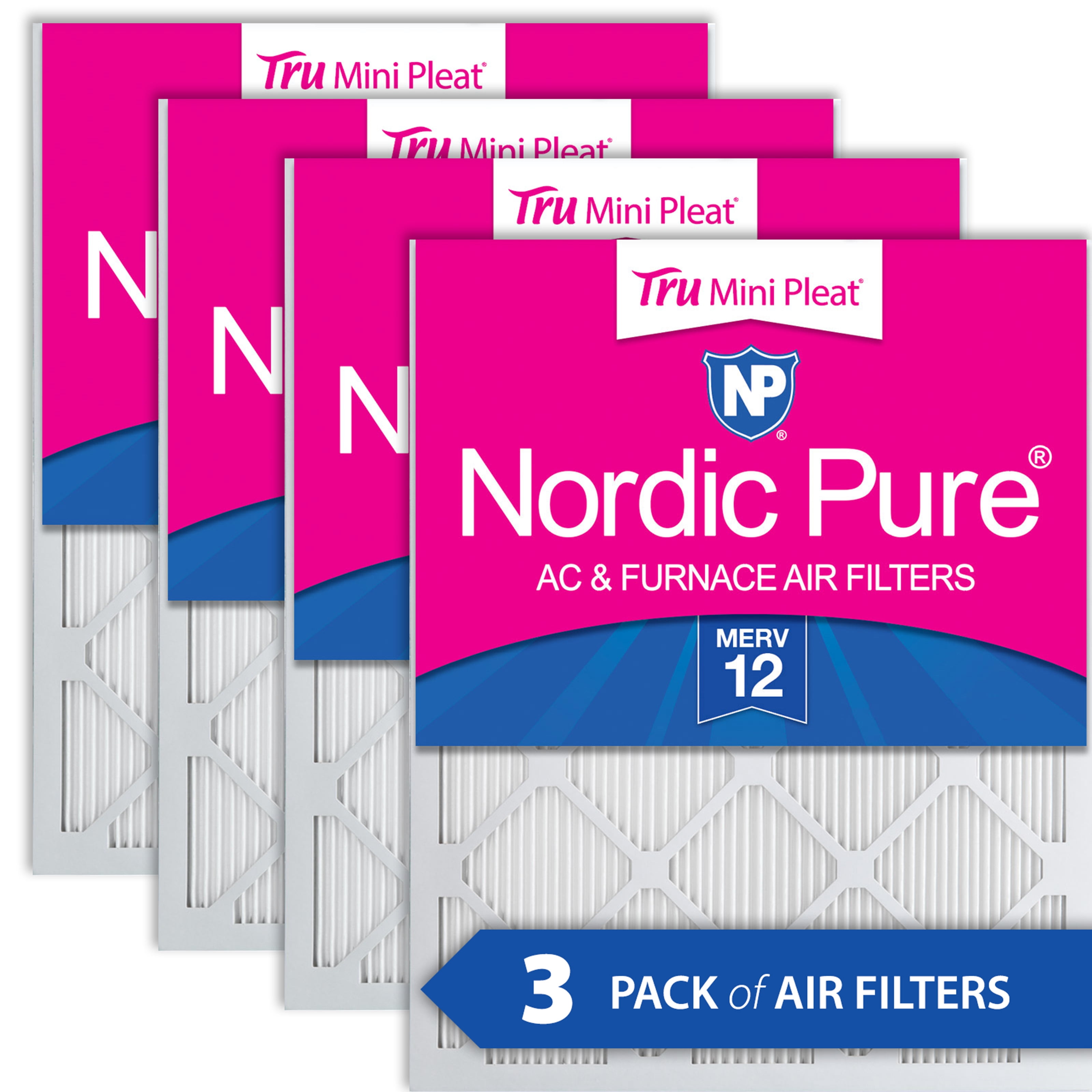 24x30x1 Nordic Pure Tru Mini Pleat MERV 12 AC Furnace Air Filters 4 ...