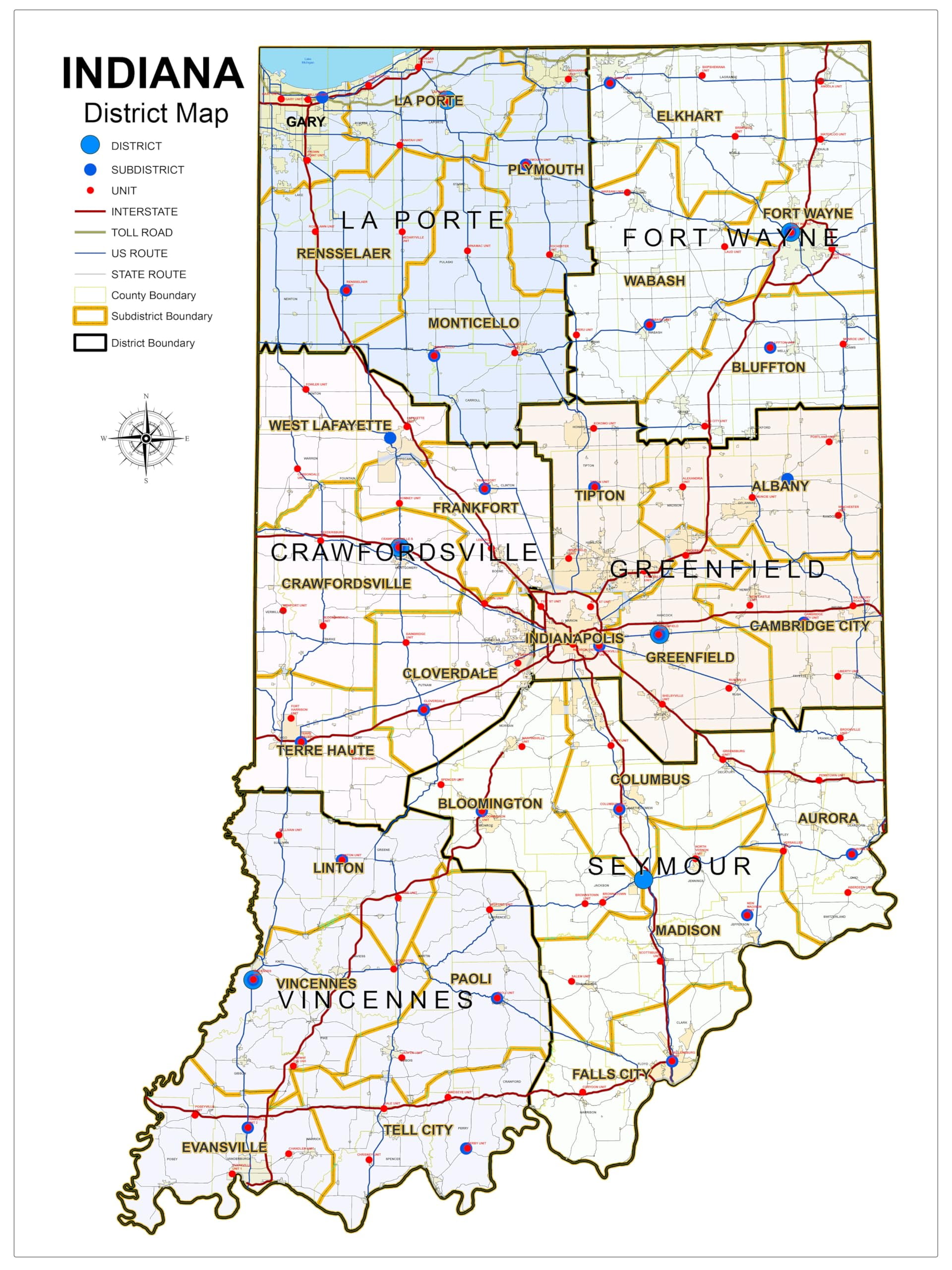 Wall Art Impressions 24x31in Poster Indiana Districts [Laminated ...