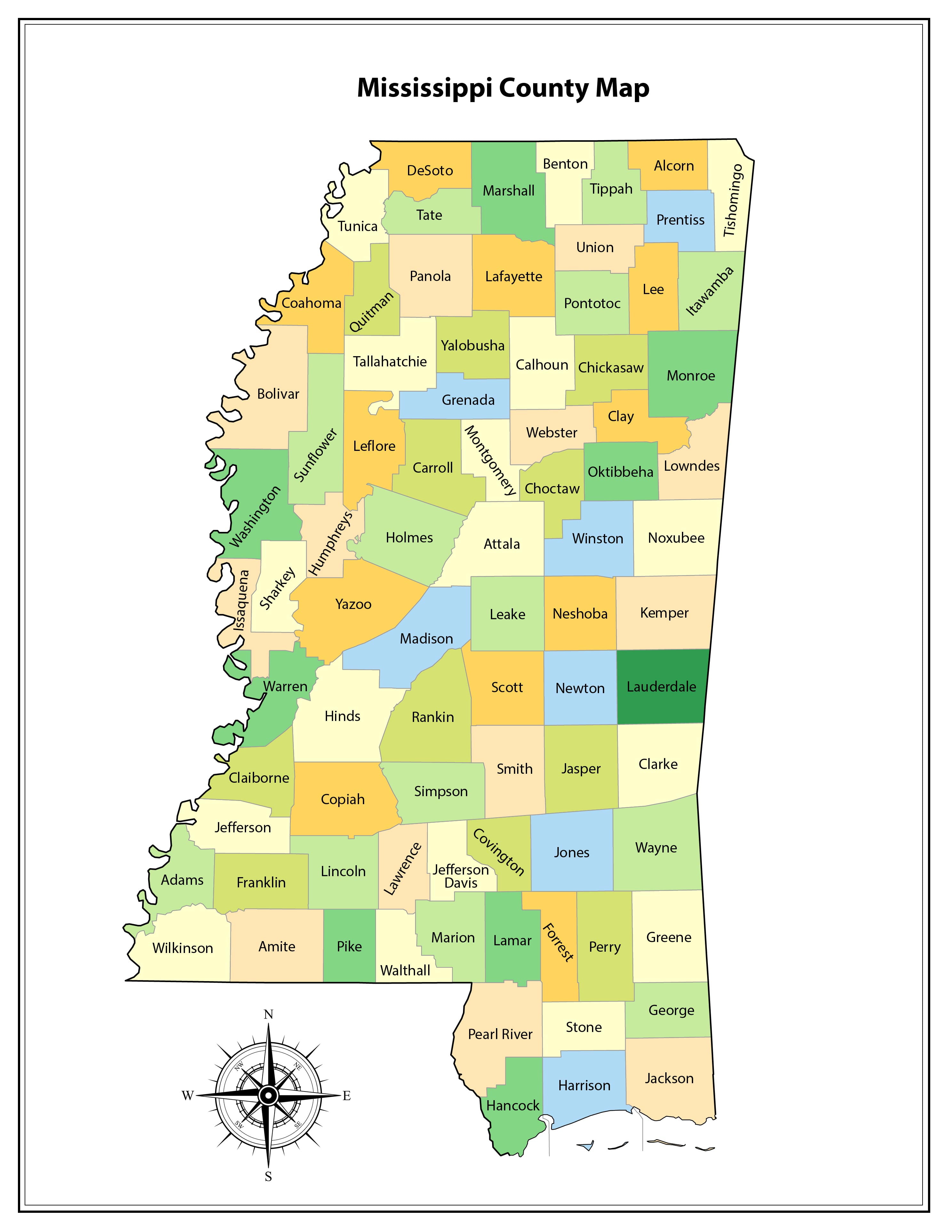 24x31in MississippiCounty Map 【Photo Paper】 - Walmart.com