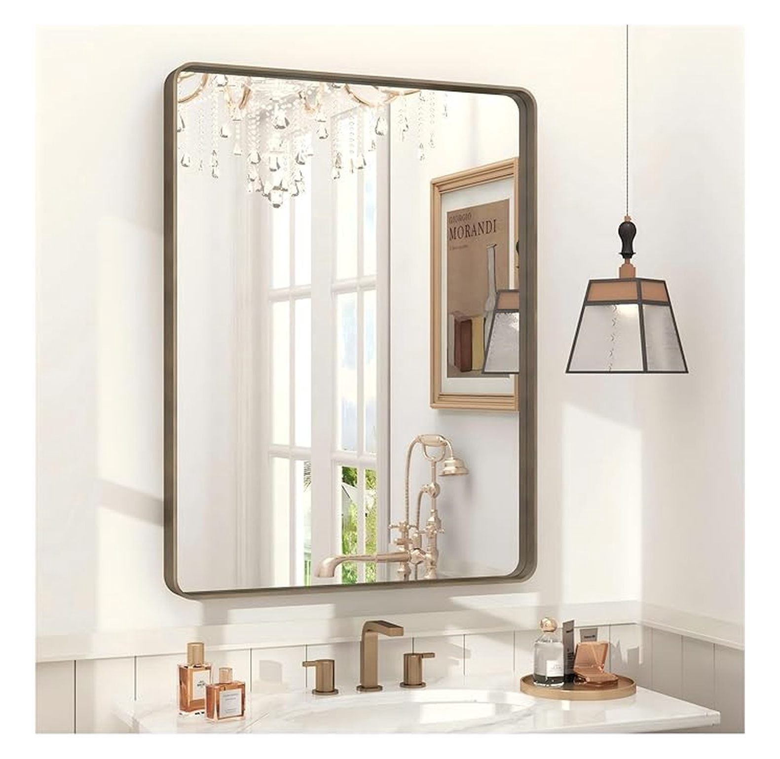 24x32 Bronze Bathroom Mirror, Rounded Rectangle Bronze Frame Mirror ...