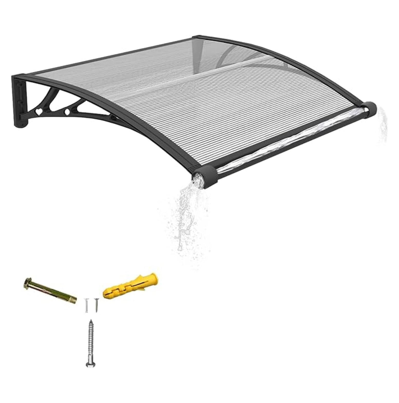 24x32 Inch Door Awning with Built-in Drainage - 2-Panel Polycarbonate ...
