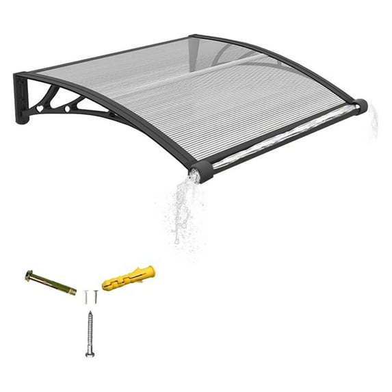 24x32 Inch Door Awning with Built-in Drainage - 2-Panel Polycarbonate ...