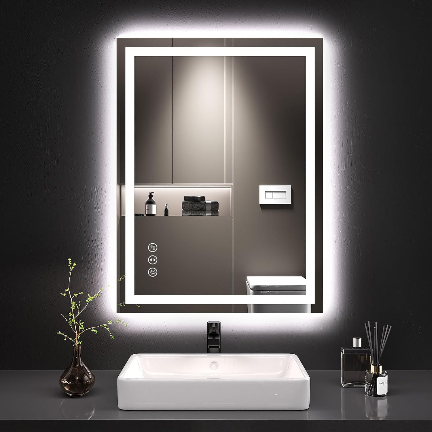 **24x32 led bathroom mirror with lights, anti-fog, dimmable, backlit + front lit, lighted ...