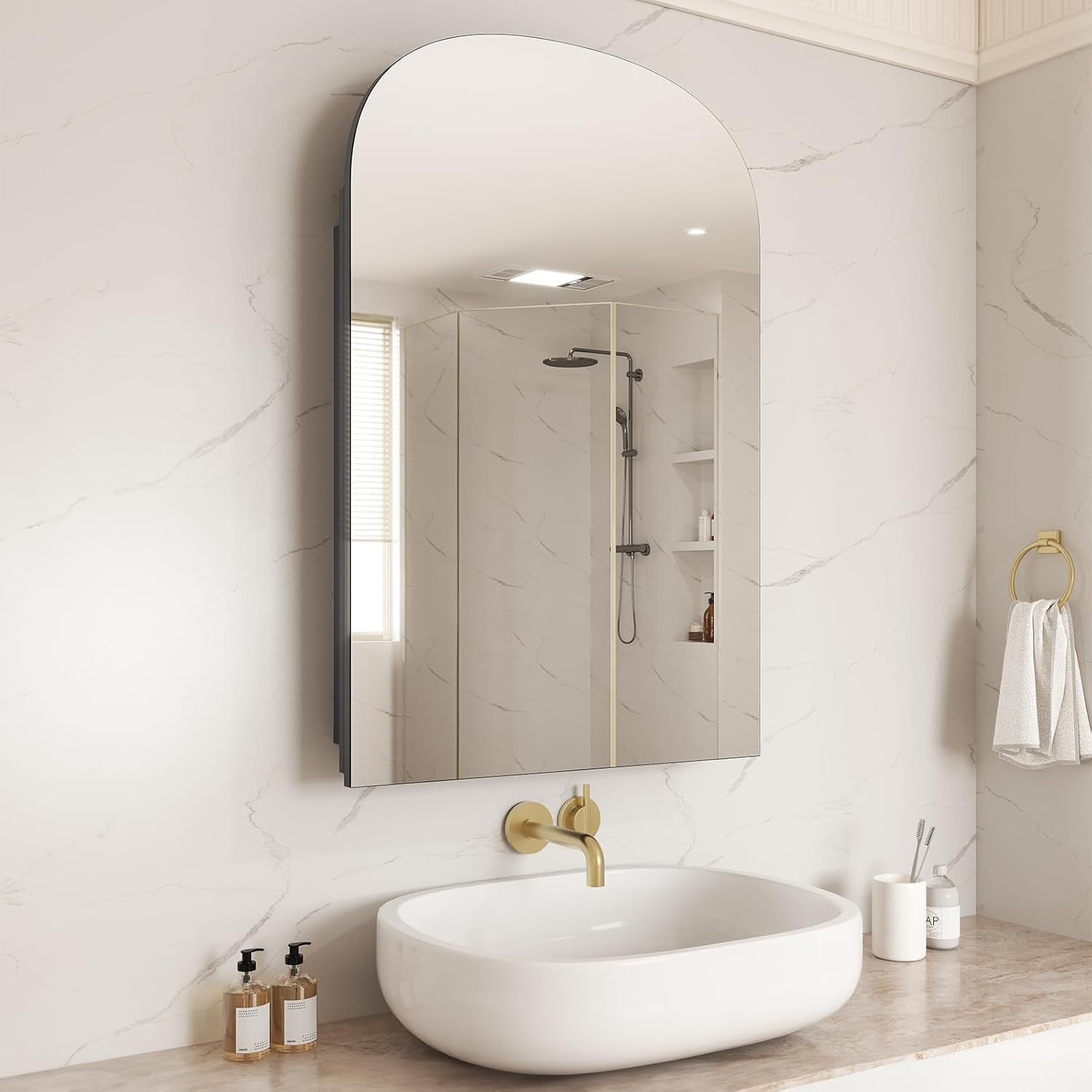 24x35 Inch Medicine Cabinet Mirror for Bathroom, Arched Mirror Cabinet ...