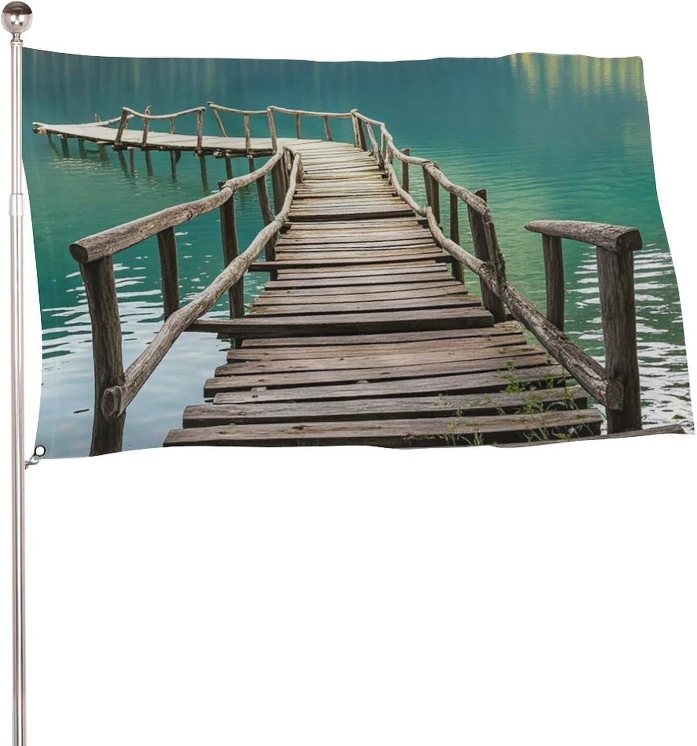 24x35 in Wooden Bridge over The Lake Printed Flags Welcome Garden Flag ...