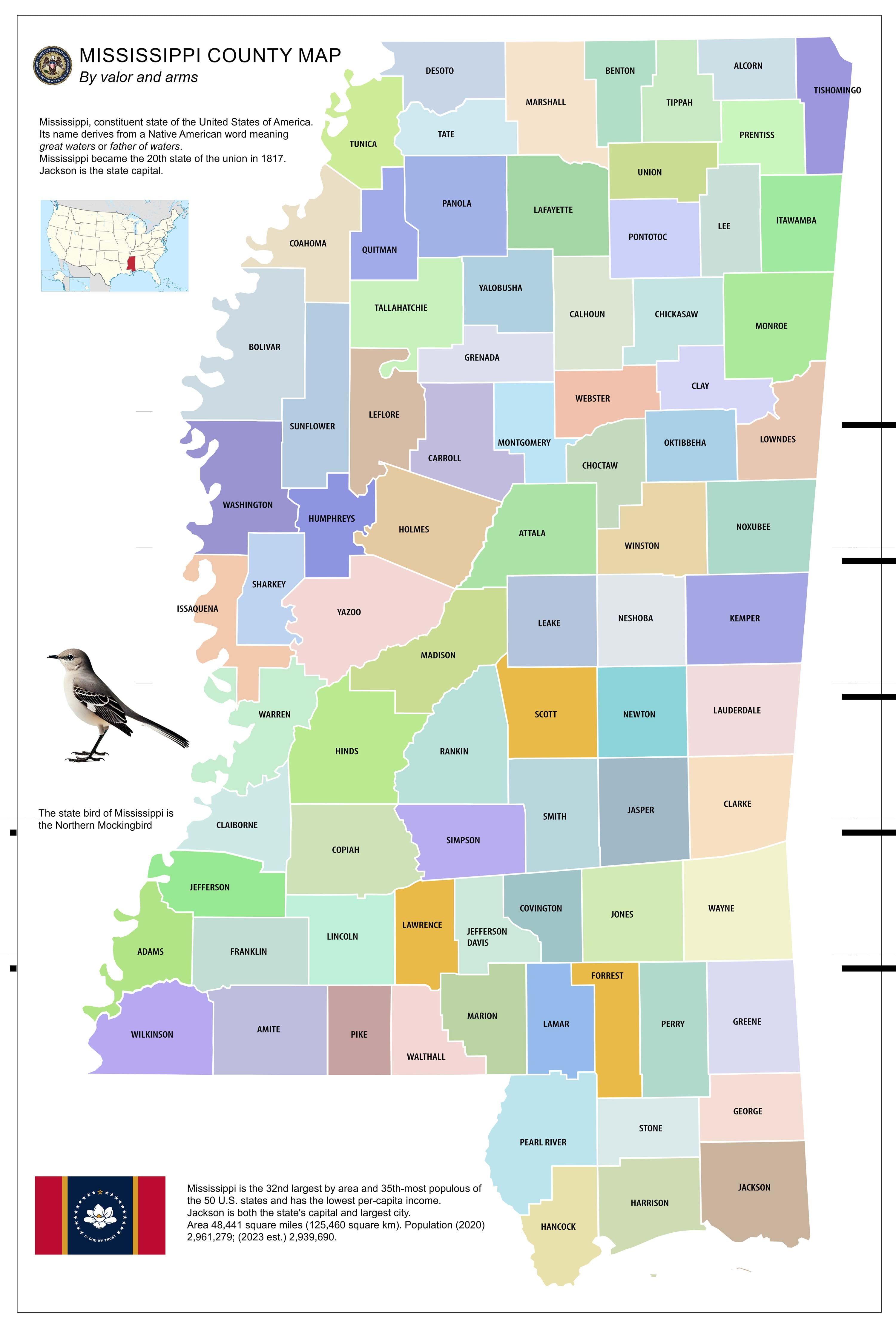 24x35in Vibrant Mississippi County Map: A Colorful Guide to Michigan's ...