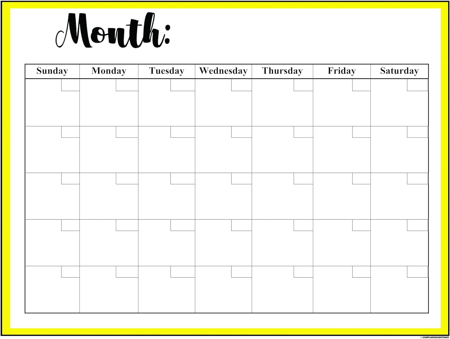 24x36 Dry Erase Whiteboard Calendar without Notes Section, Jumbo Wall ...