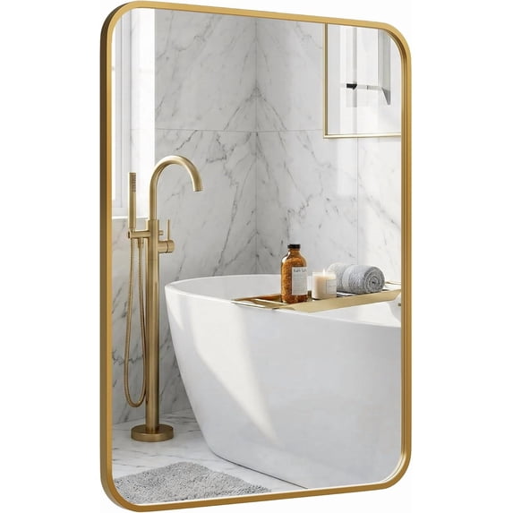 24x36 Inch Matte Gold Bathroom Vanity Mirrors | Flush Mount Deep Set ...