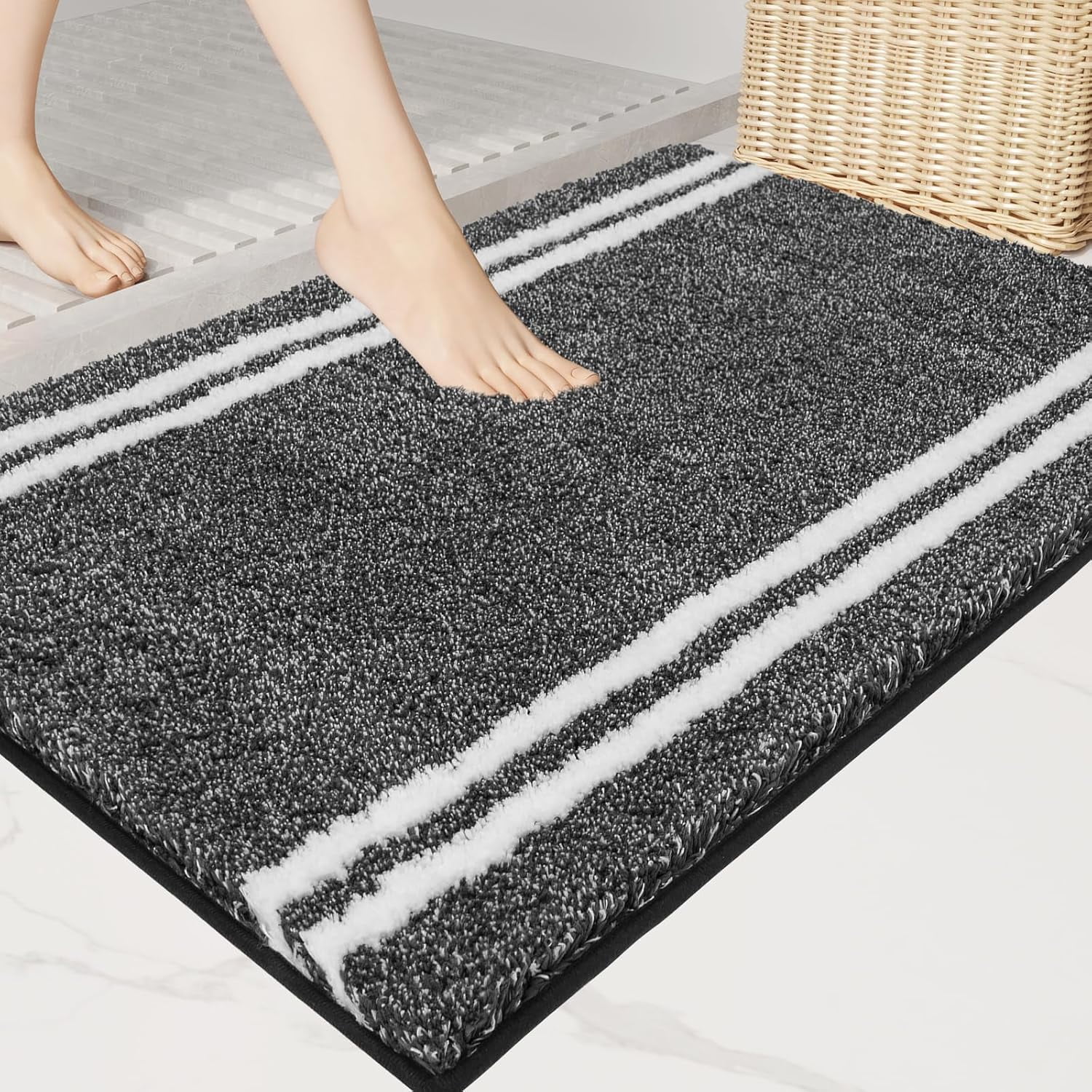 24x36 Inch Non-Slip Bath Mat - Ultra Absorbent Shaggy Microfiber, Quick ...