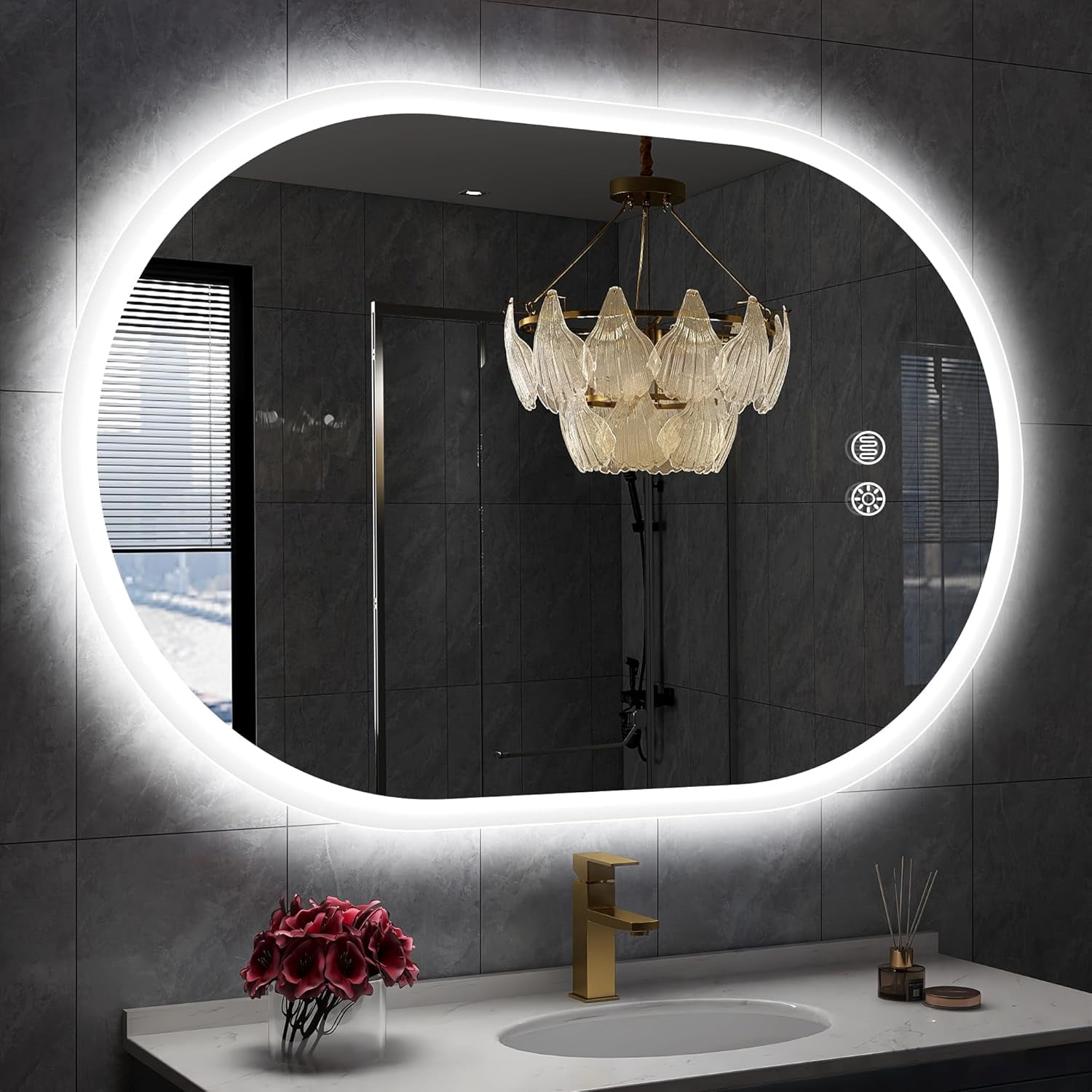 24x36 Inch Oval Mirror for Bathroom with Front and Backlight, Anti-Fog ...