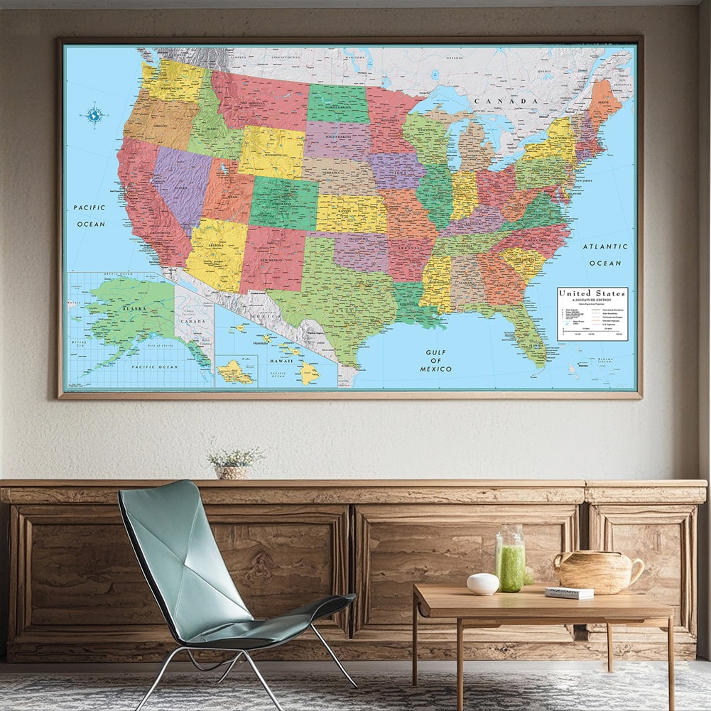 24x36 Inch Updated US States Map - Durable Canvas Wall Chart for ...
