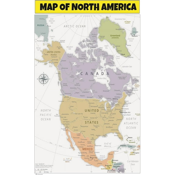 24x36 Map of North America - Laminated Wall Map Poster Print Perfect for Classrooms and Homes ...