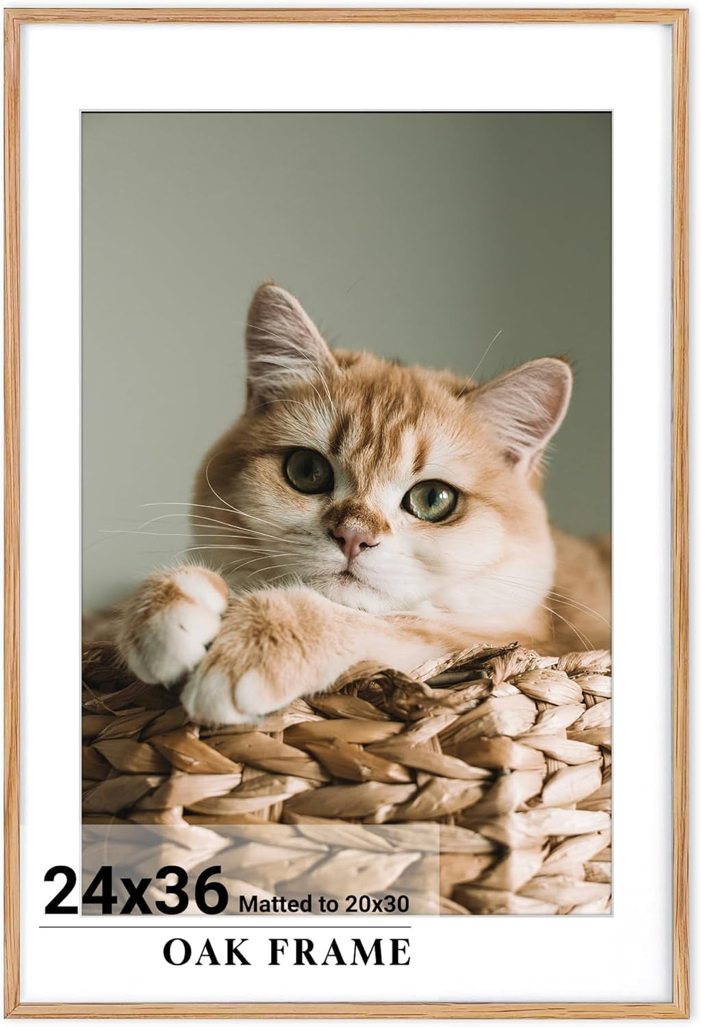 24x36 Picture Frame for wall, Premium Solid Oak Wood Poster Frames Mat ...