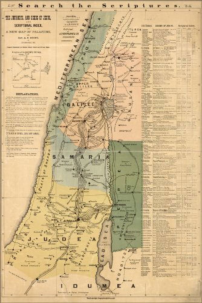 24x36 Poster; Bible Map Of Jesus In Israel Palestine 1881; Antique ...