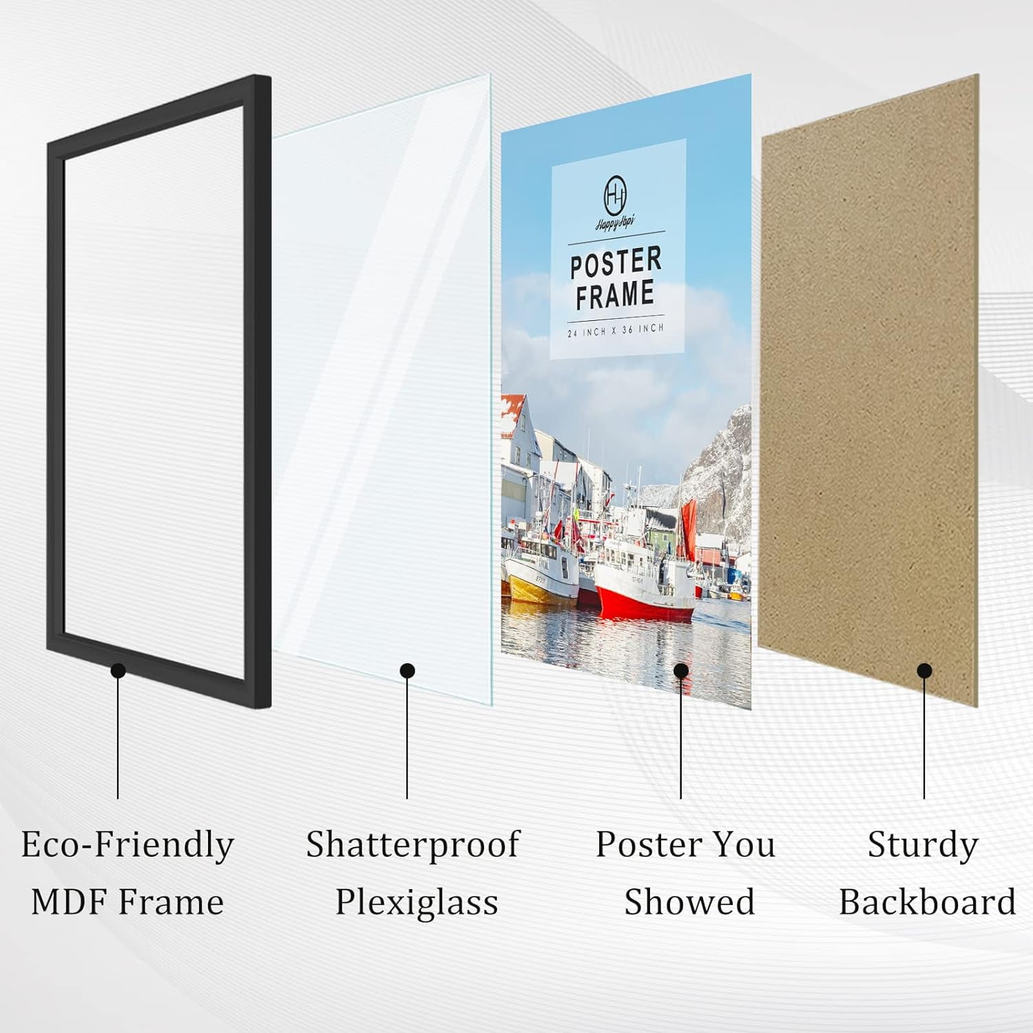 24x36 Poster Frame, Black Picture Frame MDF with Polished Plexiglass ...