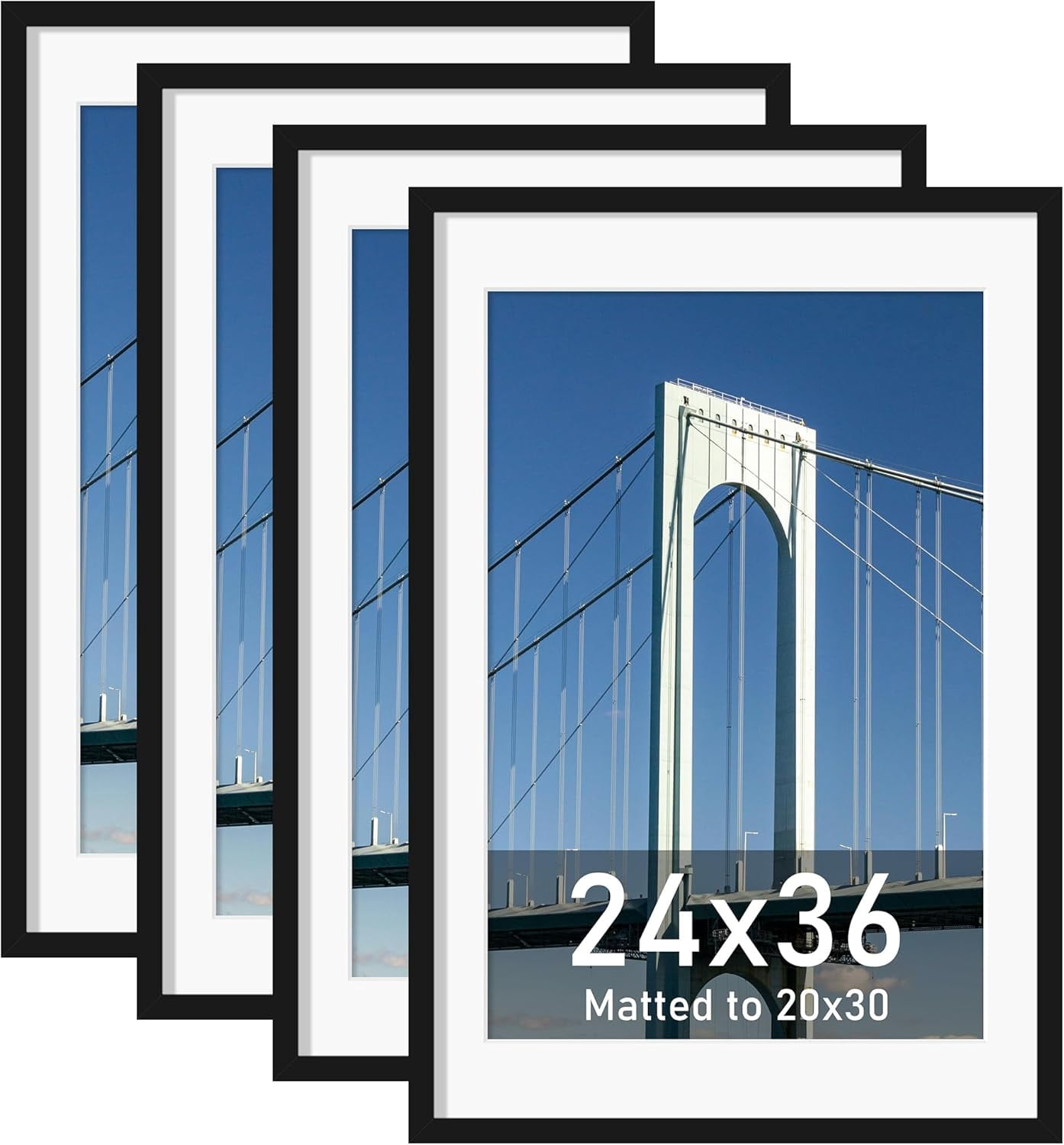 24x36 Poster Frame Set of 4 Black with Mat for 20x30 Photos or Without ...