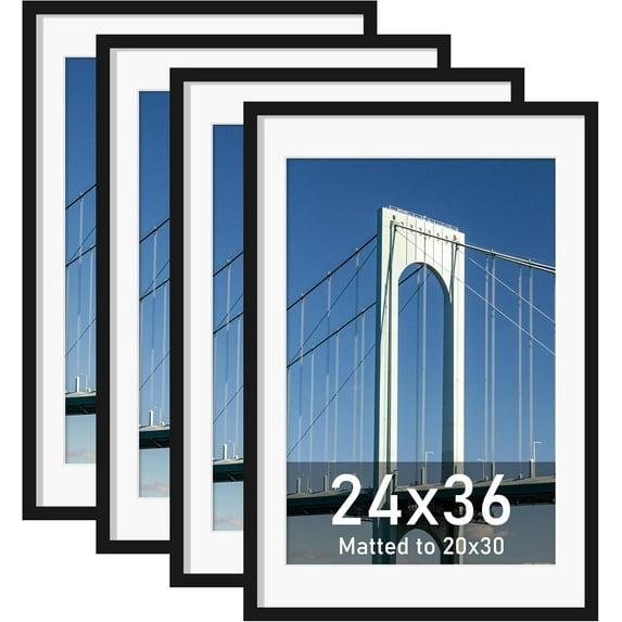 24x36 Poster Frame Set of 4 Black with Mat for 20x30 Photos or Without ...
