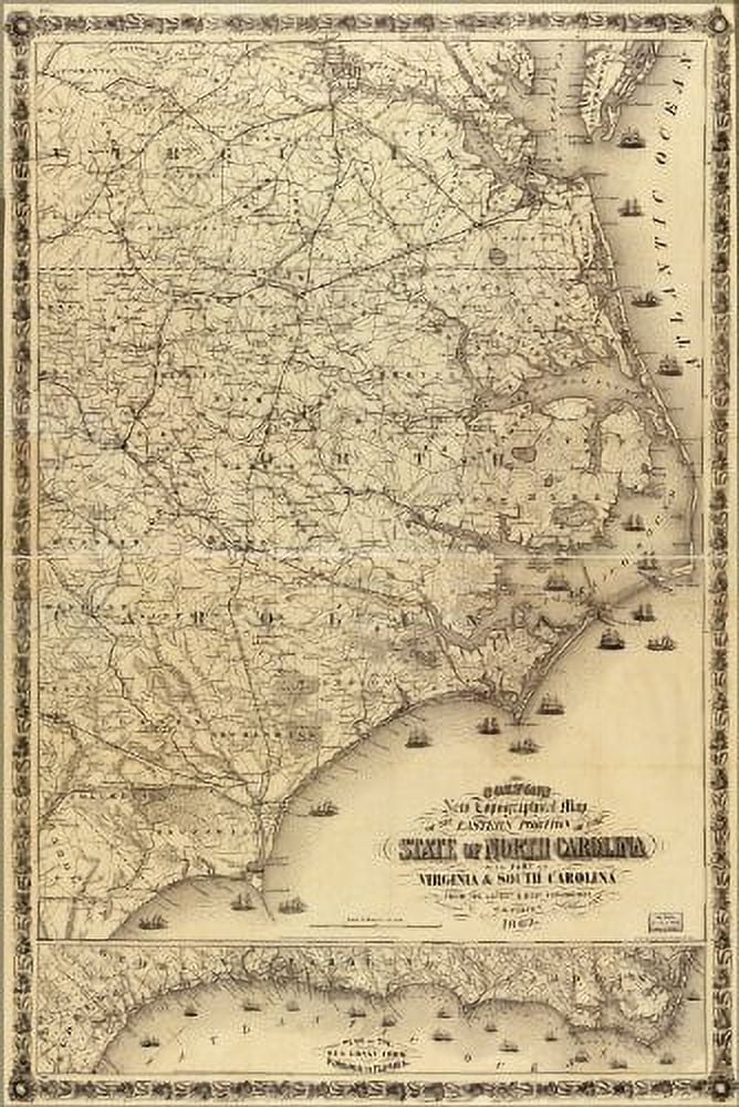 24x36 Poster; Map Of Eastern North Carolina 1863; Antique Reprint ...