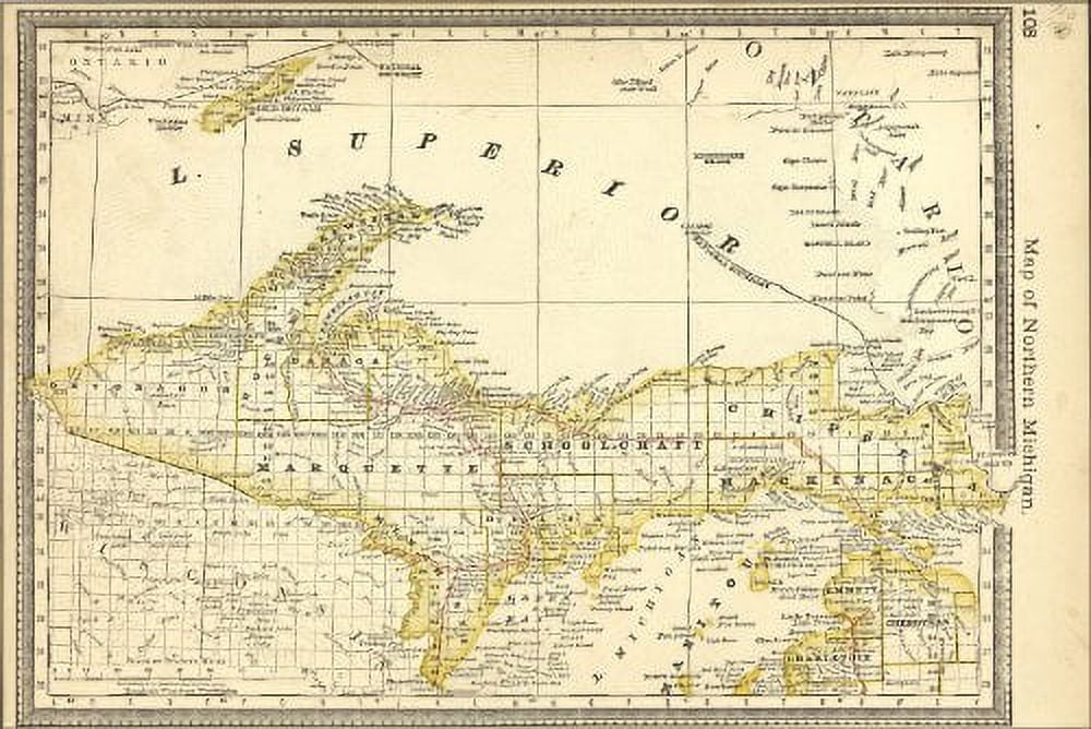 24x36 Poster; Map Of Upper Peninsula Michigan 1881; Antique Reprint ...