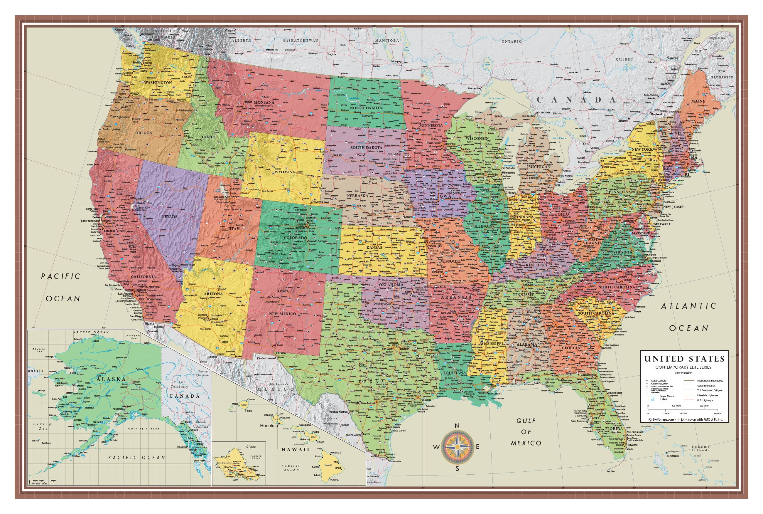 Swiftmaps 24x36 Large USA Wall Map Poster, Contemporary Elite Edition ...