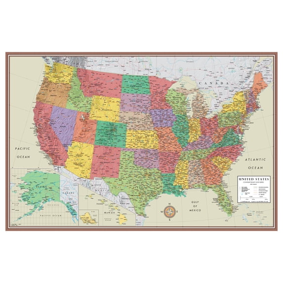Swiftmaps 24x36 Large USA Wall Map Poster, Contemporary Elite Edition ...