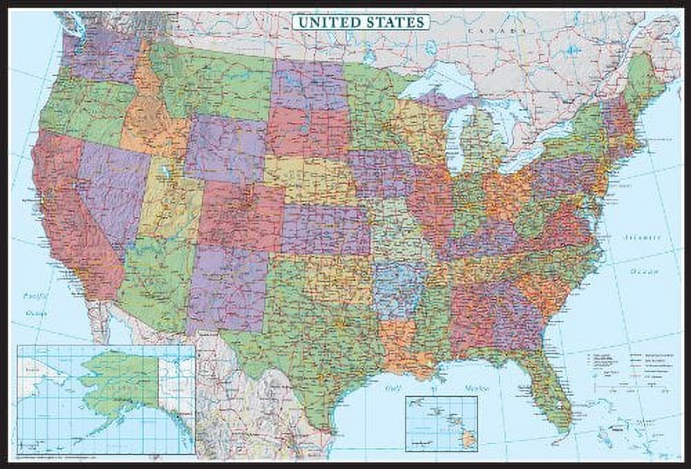 24x36 United States, USA US Decorator Wall Map Poster Mural Laminated ...