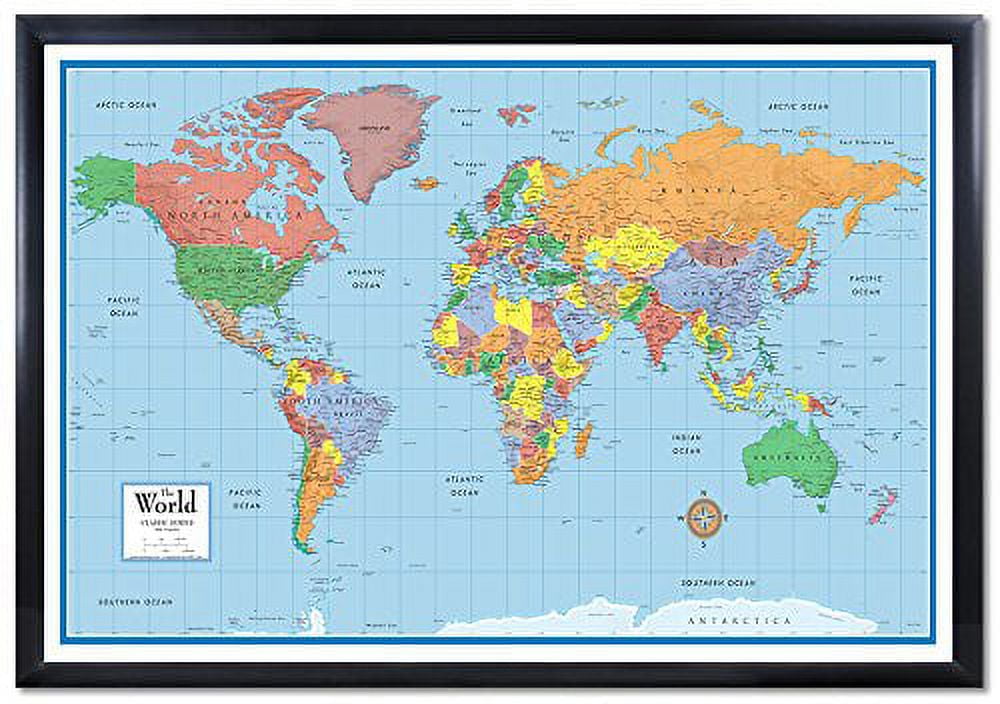 24x36 World Classic Elite 3D Push-Pin Travel Wall Map Black Framed ...
