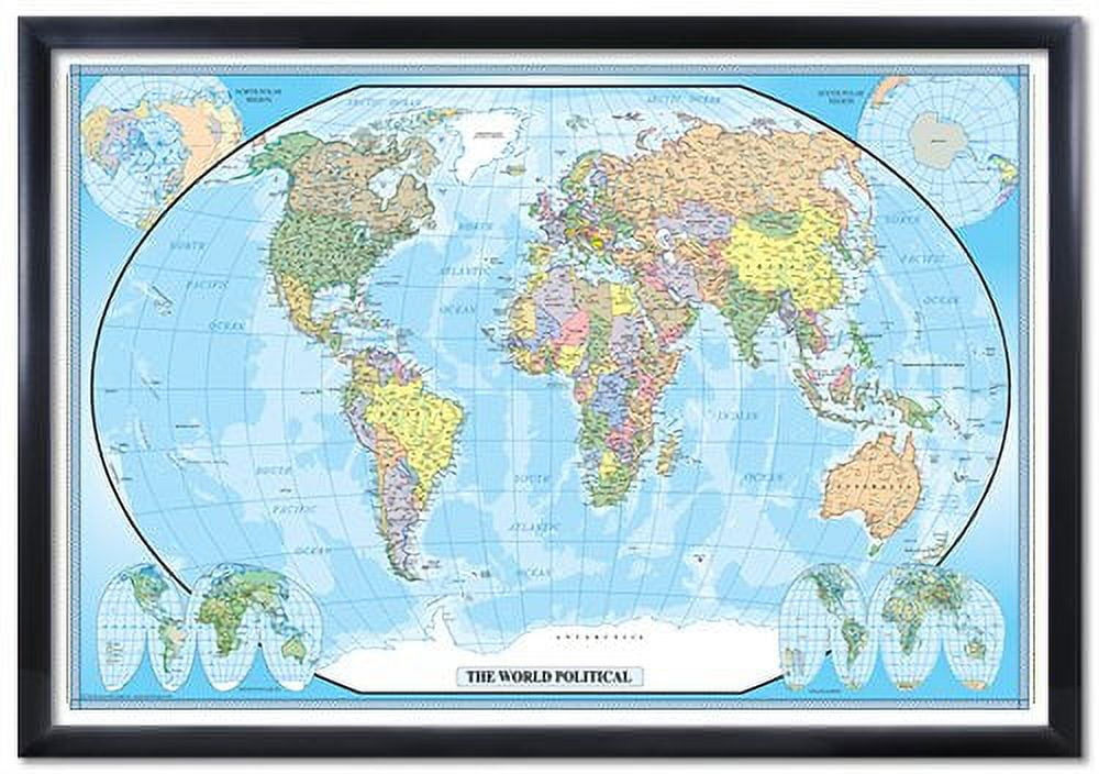 24x36 World Classic Wall Map Poster Black Wood Framed - Walmart.com
