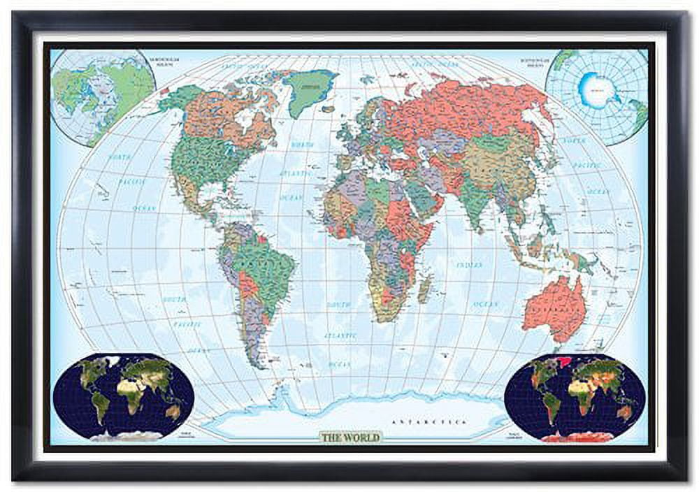 24x36 World Decorator Wall Map Poster Black Wood Framed - Walmart.com