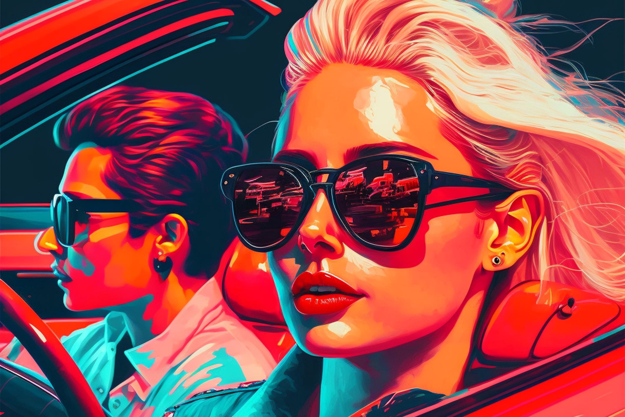 24x36 gallery poster, 1980s neon synth pop girls new wave art p2 ...