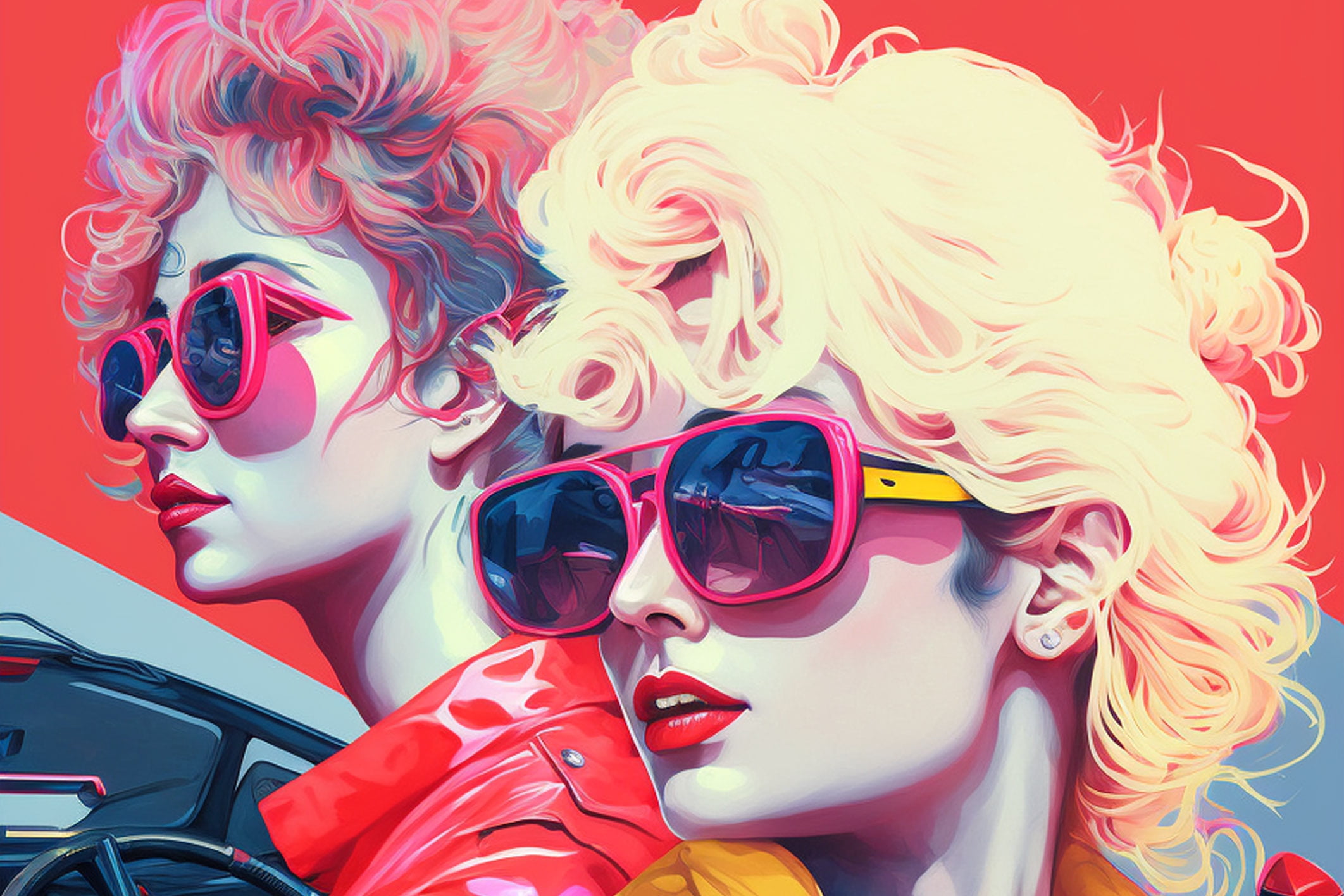 24x36 gallery poster, 1980s neon synth pop girls new wave art p4 ...