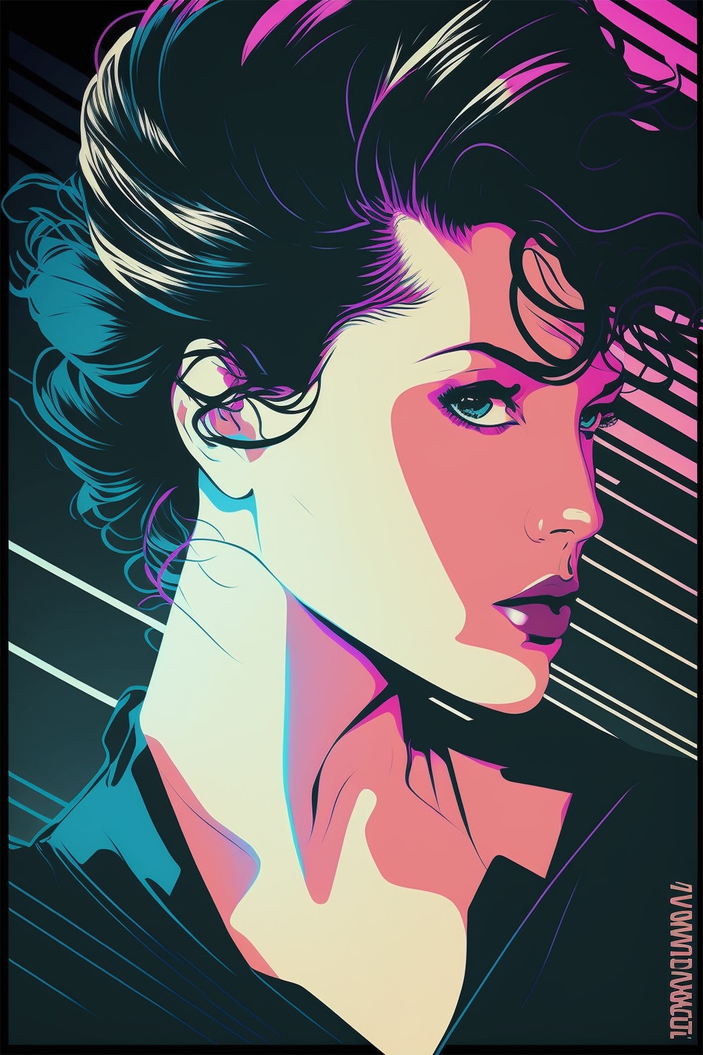 24x36 gallery poster, 1980s new wave synth pop girl salon art p4 ...