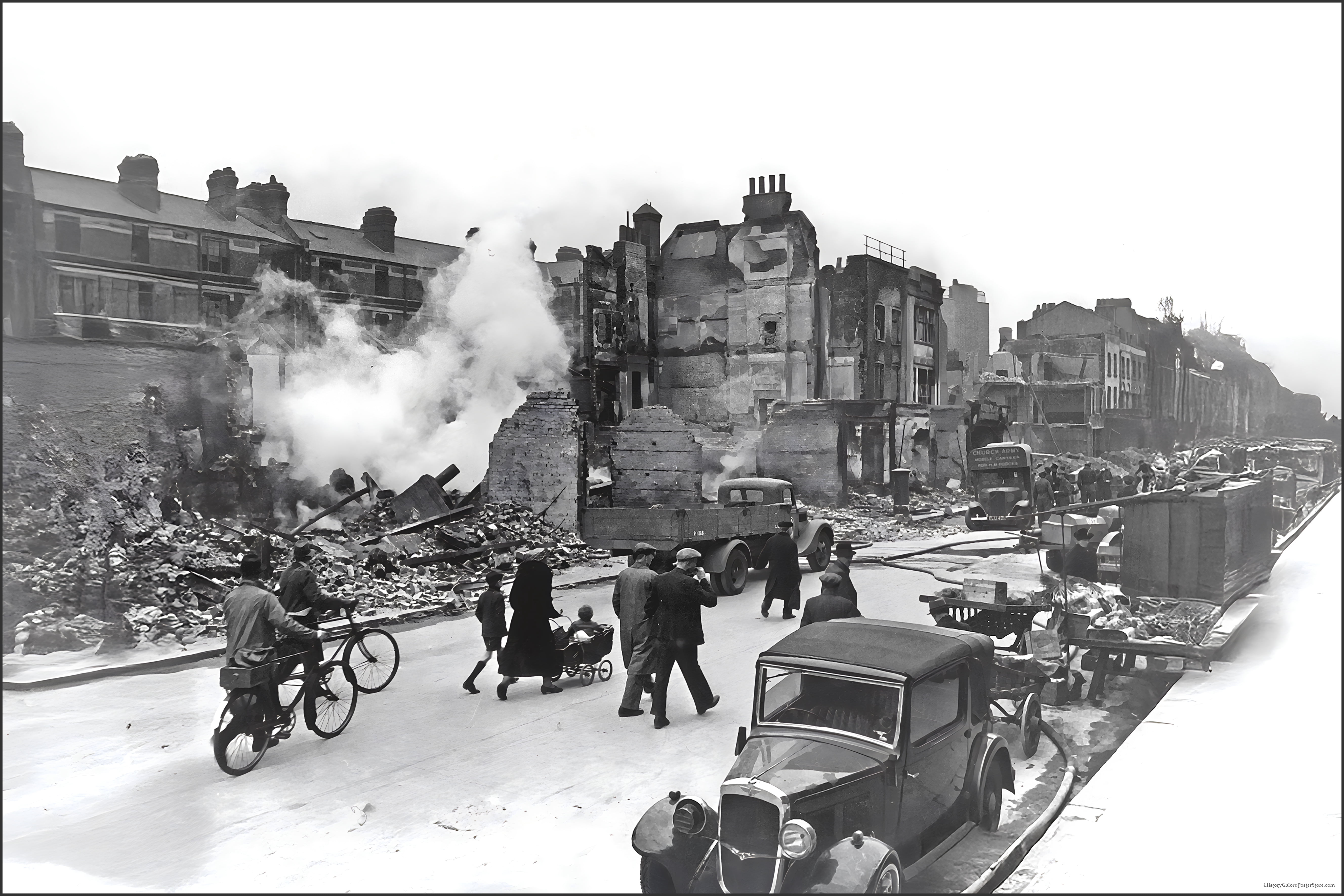 24x36 gallery poster, A bombedout London street during the Blitz World ...