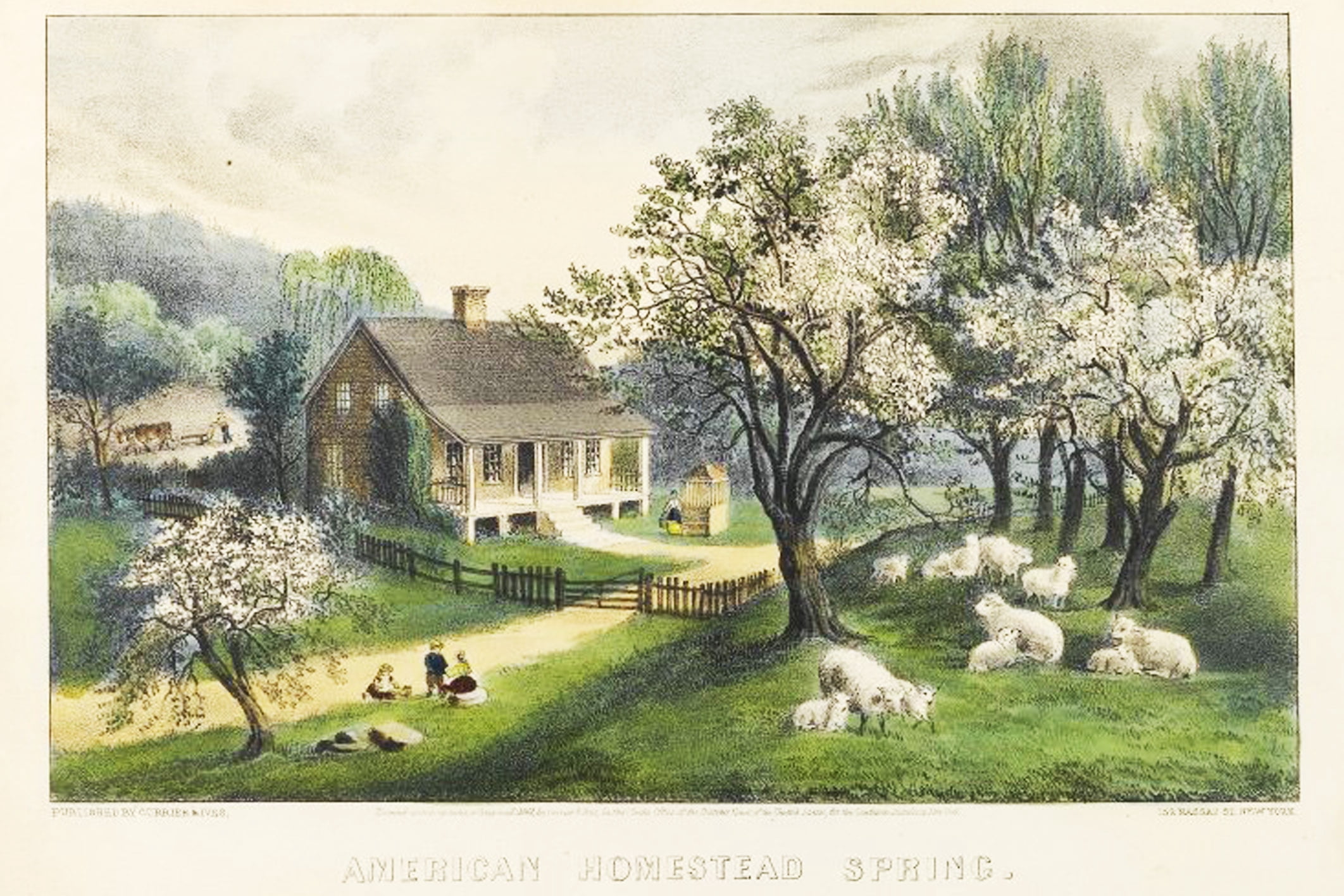 24x36 gallery poster, American Homestead Spring, Currier and Ives hres ...