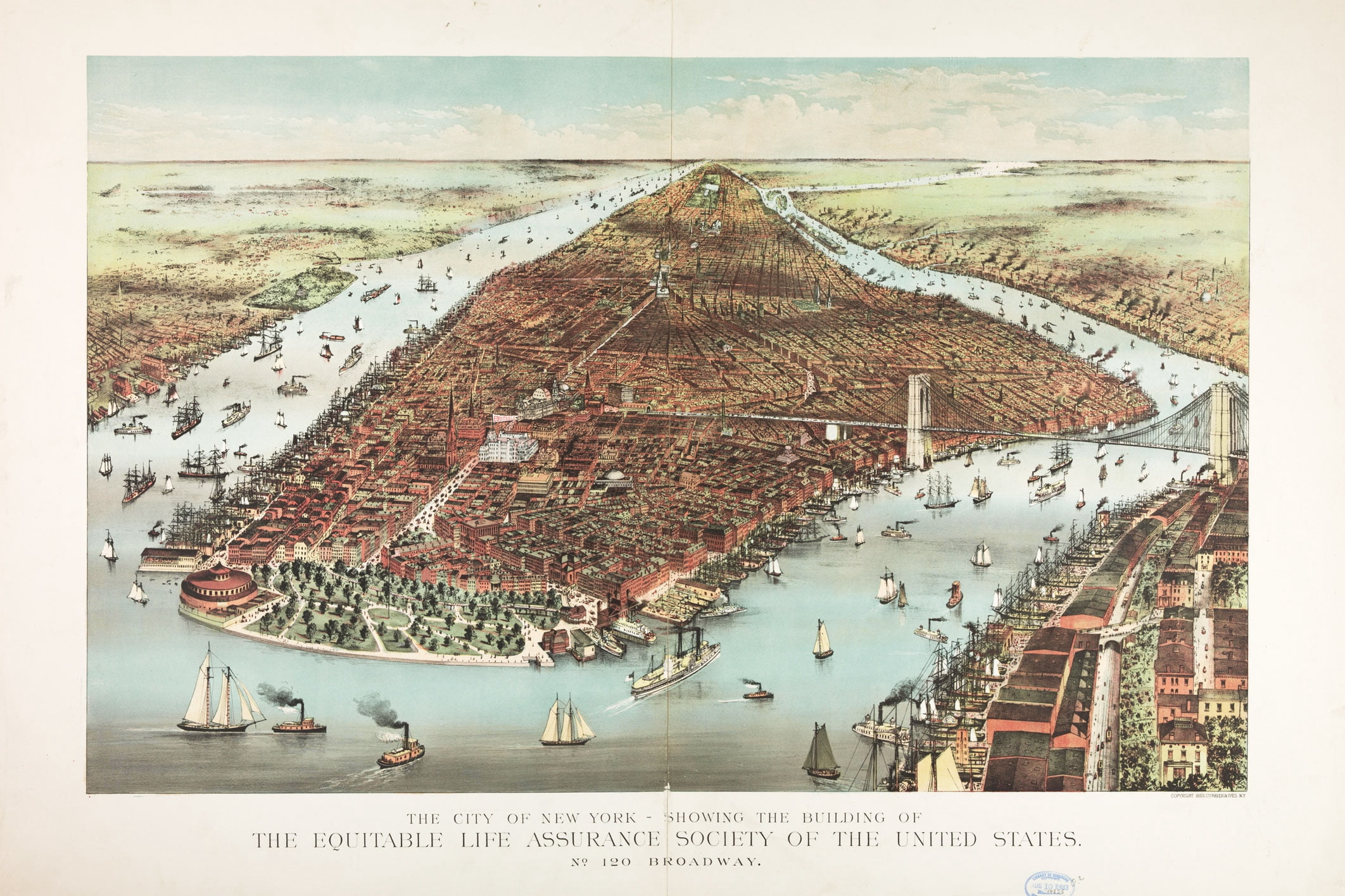 24x36 gallery poster, City of New York birdseye by Currier and Ives ...