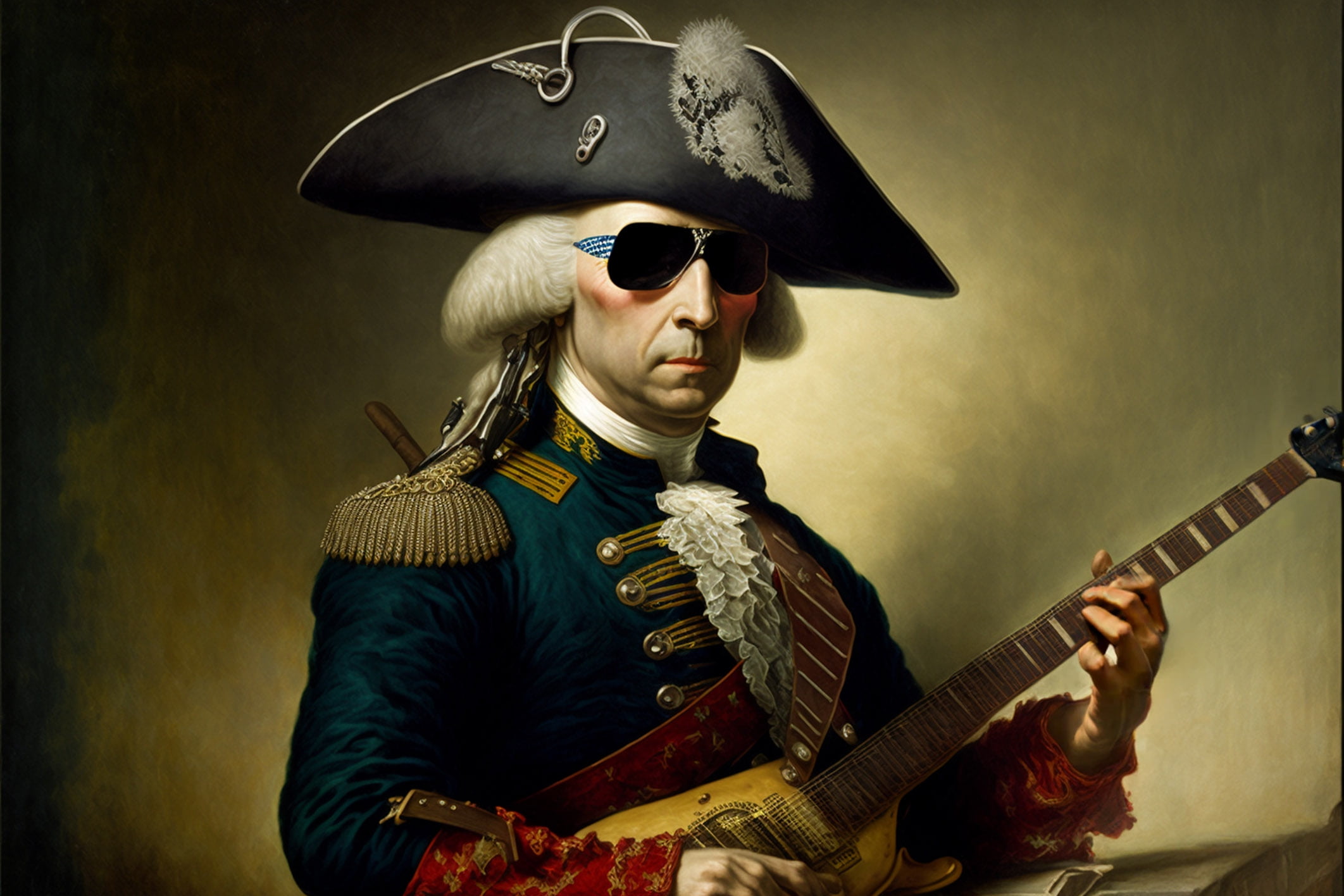 24x36 gallery poster, George Washington Playing Electric Guitar p3 ...