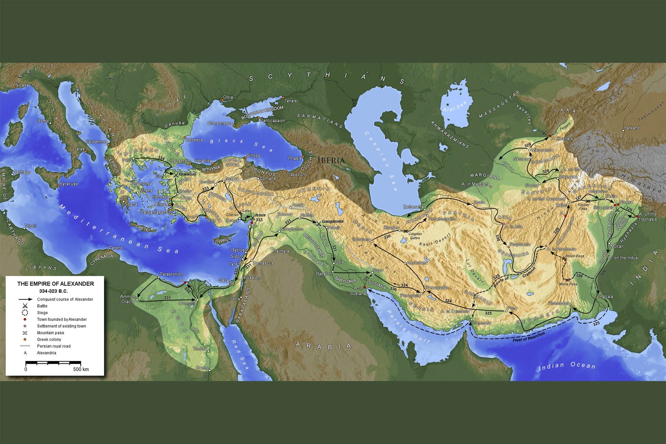 24x36 gallery poster, Map of Alexander the Great empire and his route - Walmart.com
