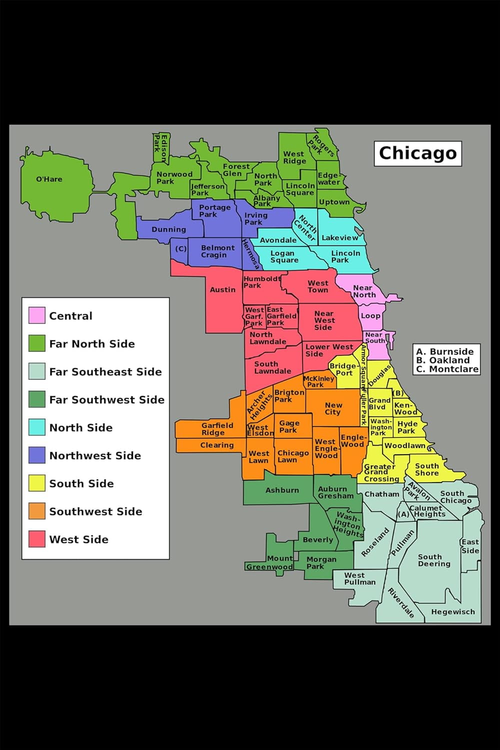24x36 gallery poster, Map of Community areas of Chicago - Walmart.com